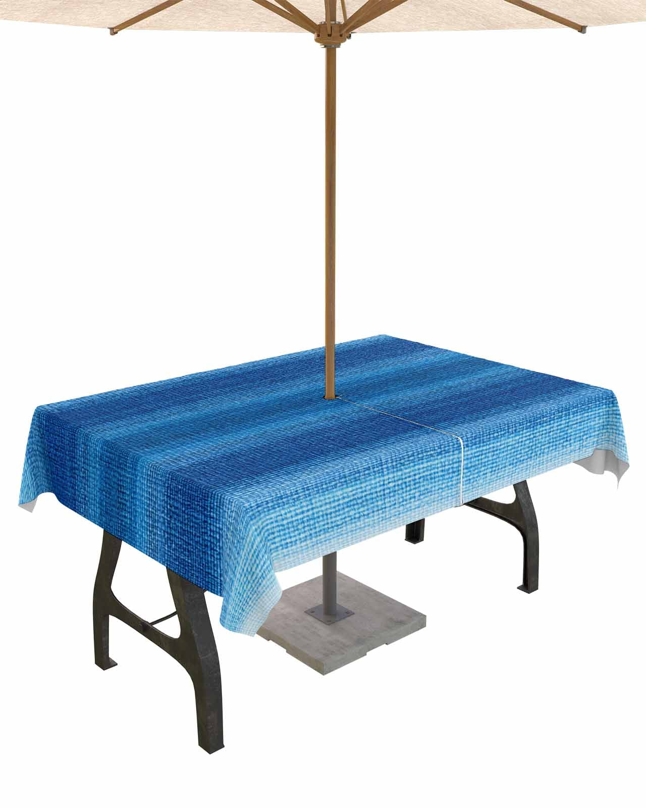 nqOlkjepod Blue Ombre Stripes Outdoor Tablecloth with Umbrella Hole ...