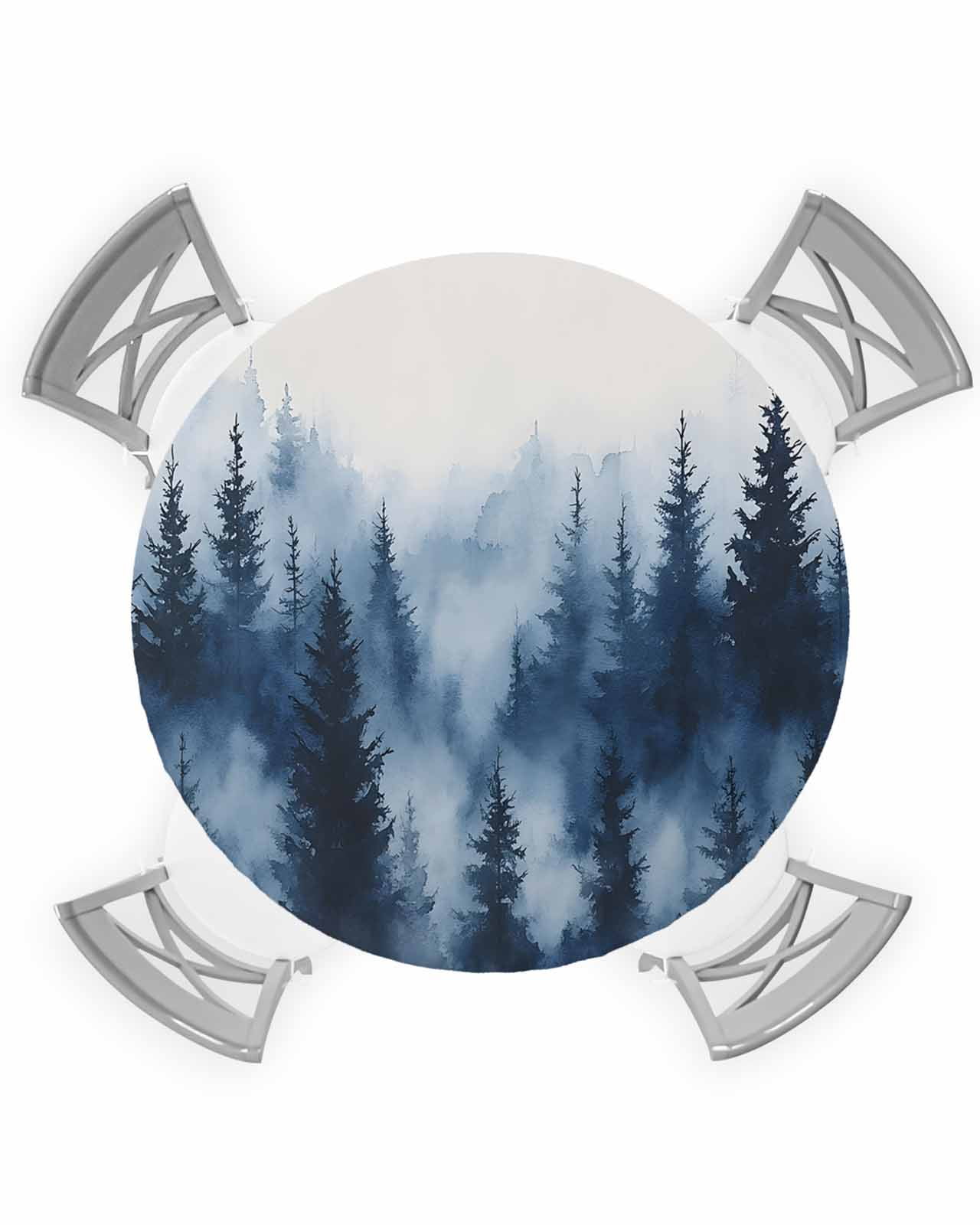 nqOlkjepod Blue Ombre Tree Round Tablecloth, Fitted Table Cover with ...