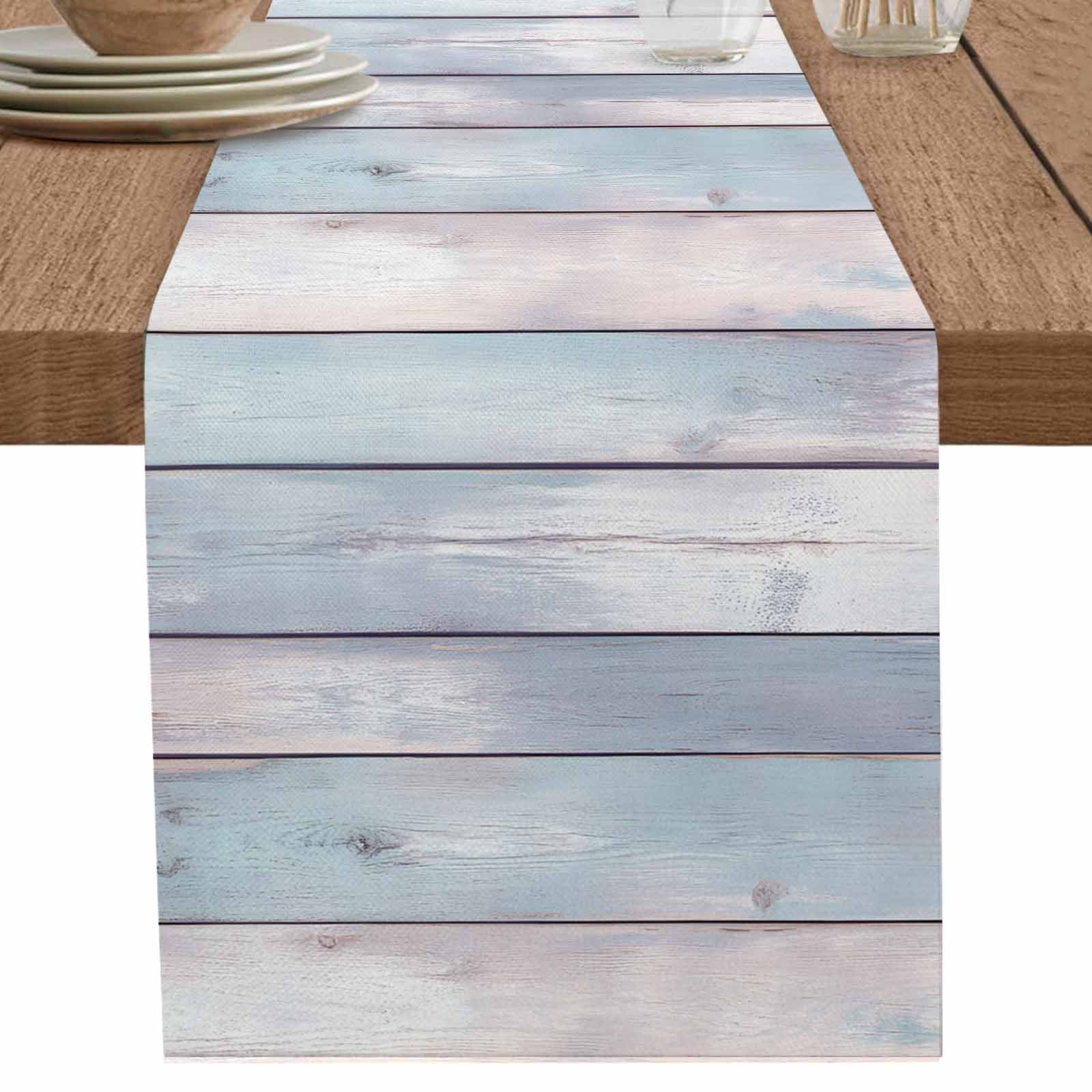 nqOlkjepod Blue Ombre Wooden Table Runner 108 Inches Long Farmhouse ...