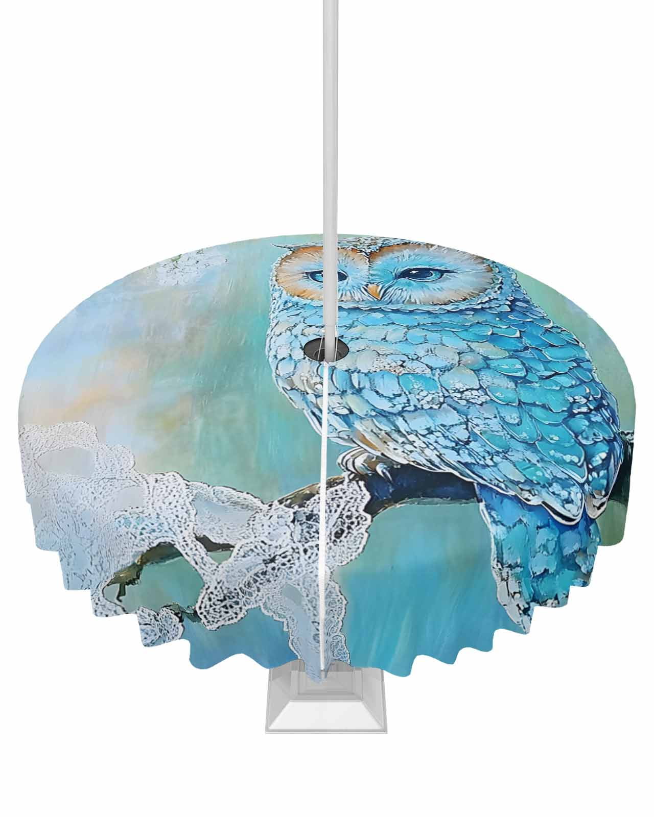 nqOlkjepod Blue Owl Outdoor Tablecloth with Umbrella Hole & Zipper ...