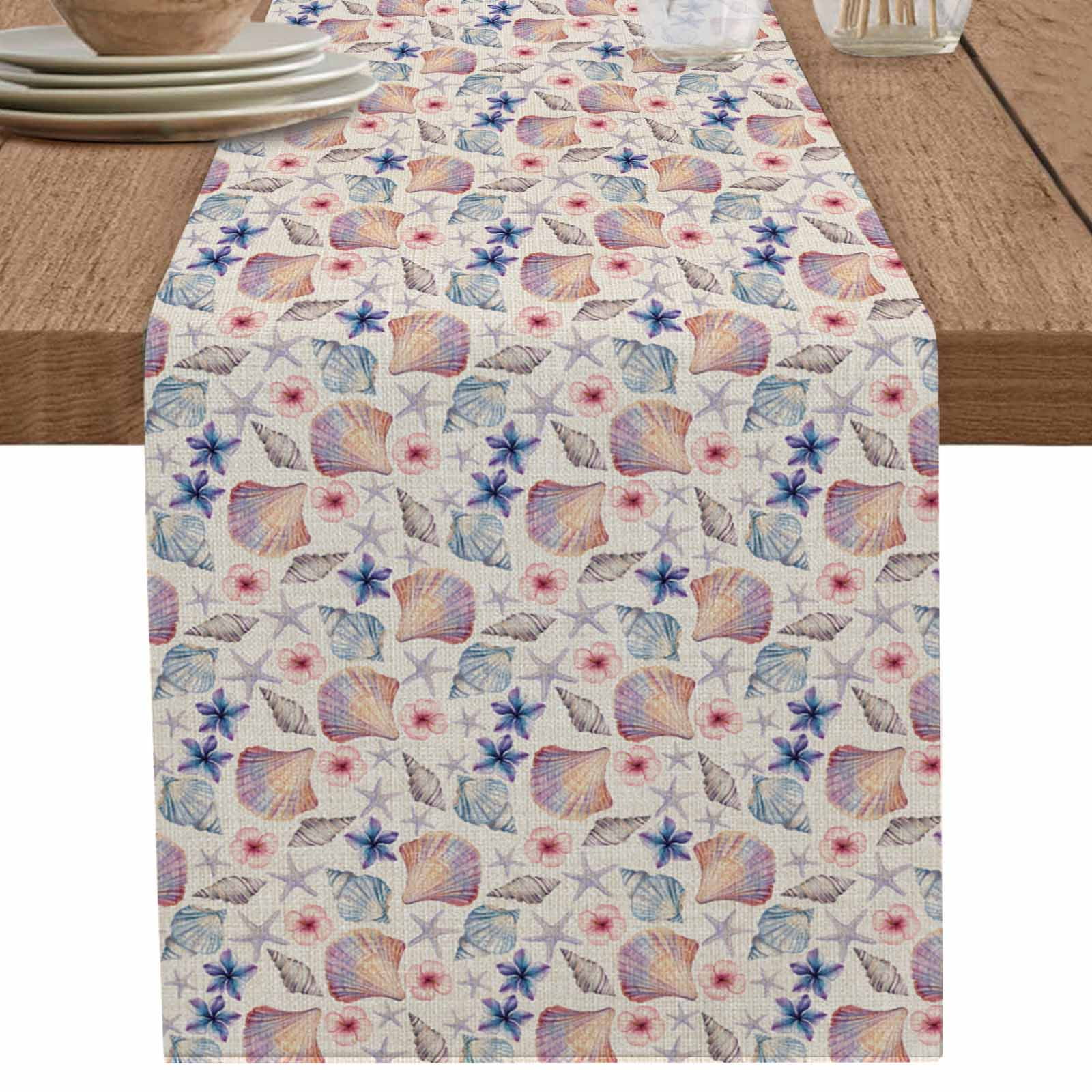 nqOlkjepod Blue Pink Conch Table Runner 72 Inches Long Farmhouse Dress Scarves, Beige Retro ...