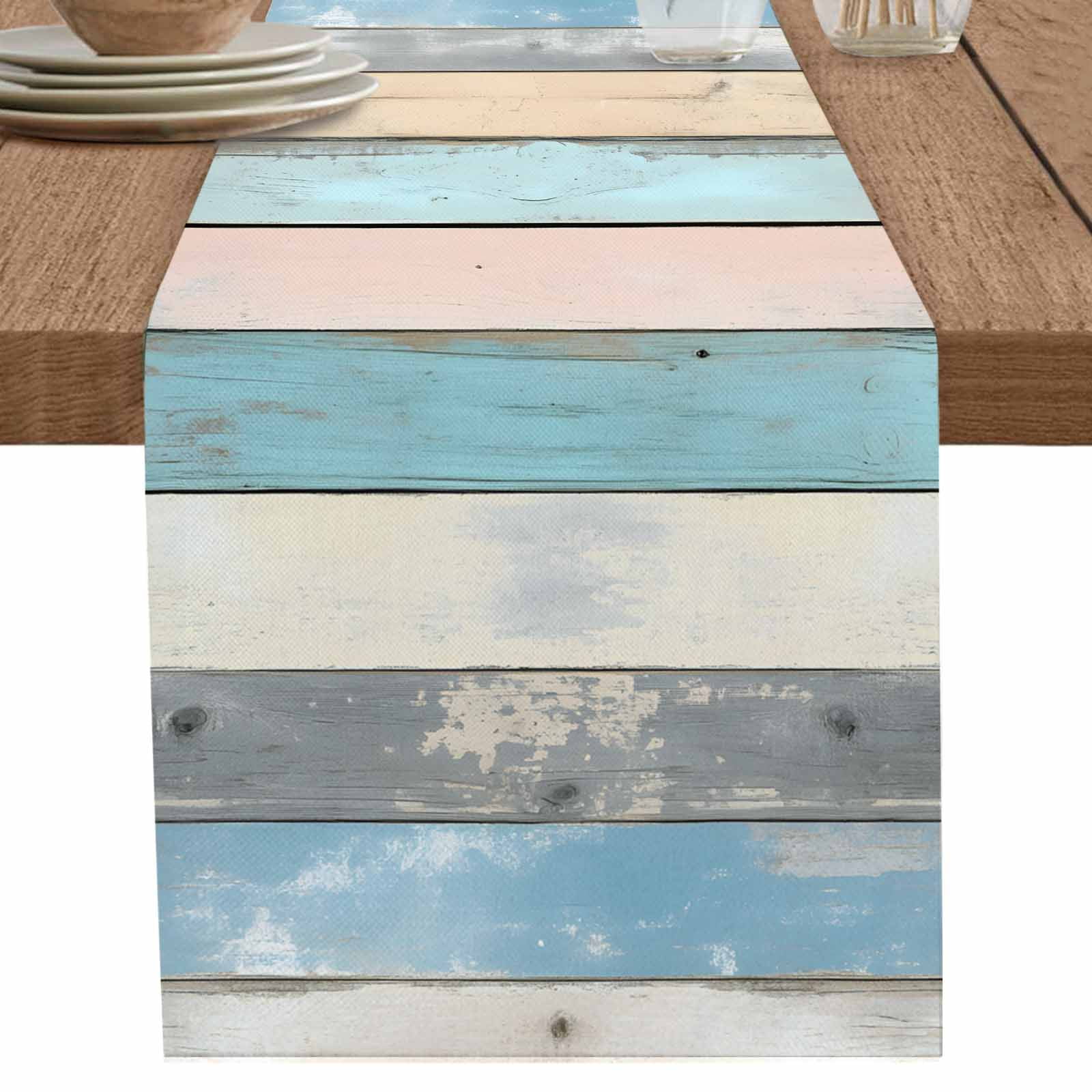 nqOlkjepod Blue Pink Cream Stripe Table Runner 72 Inches Long Farmhouse ...