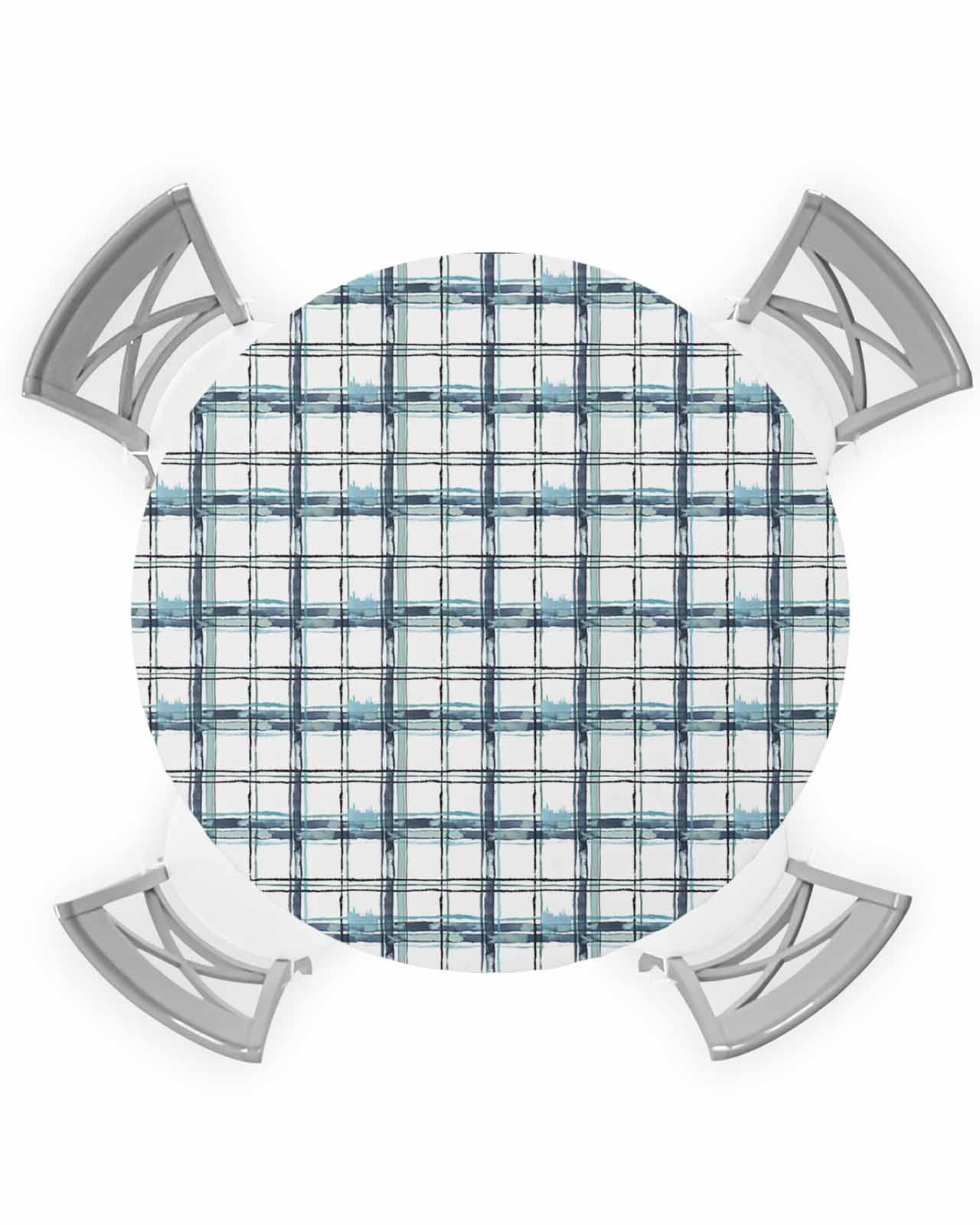 nqOlkjepod Blue Plaid Round Tablecloth, Fitted Table Cover with Elastic ...