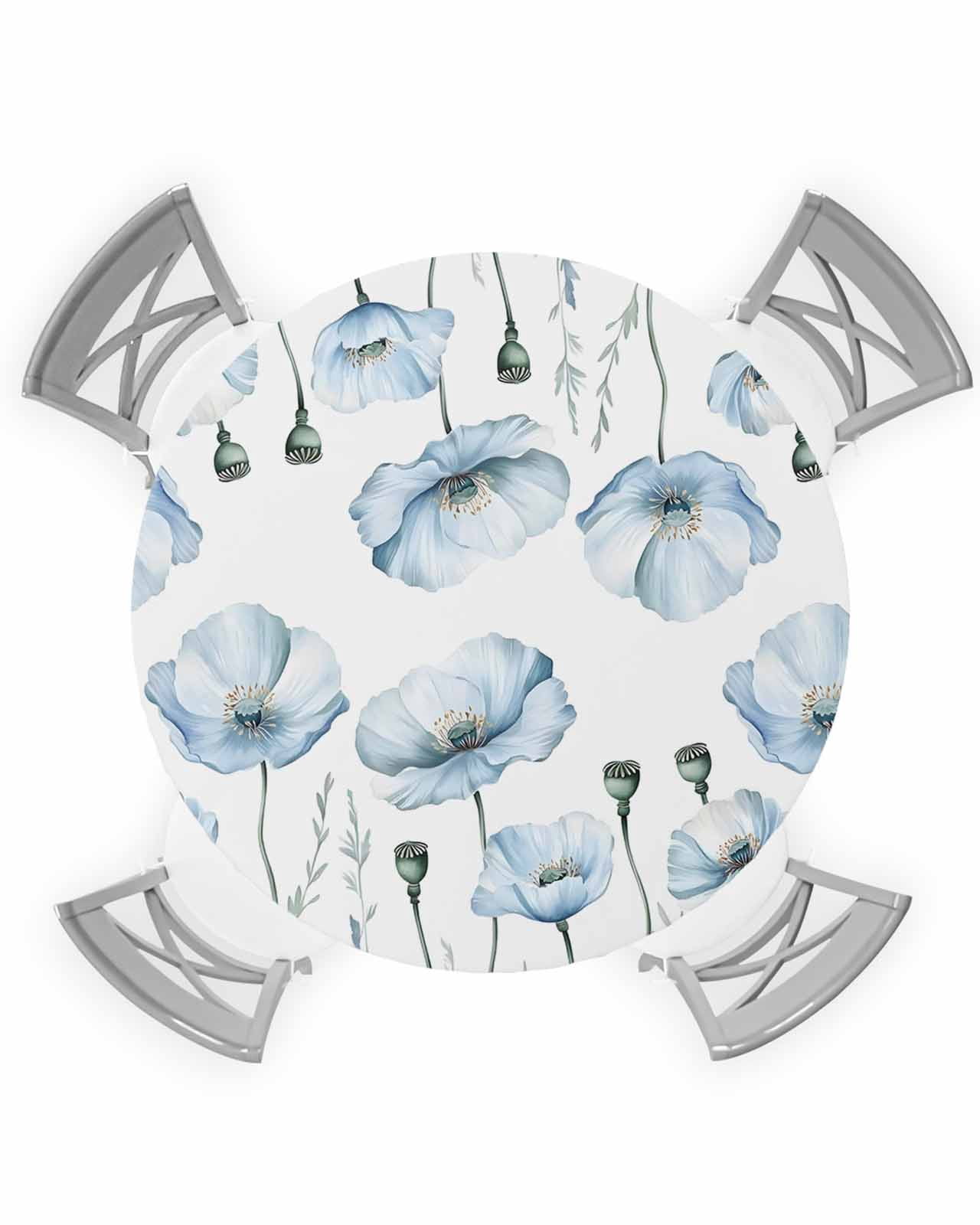 nqOlkjepod Blue Poppy Floral Round Tablecloth, Fitted Table Cover with ...