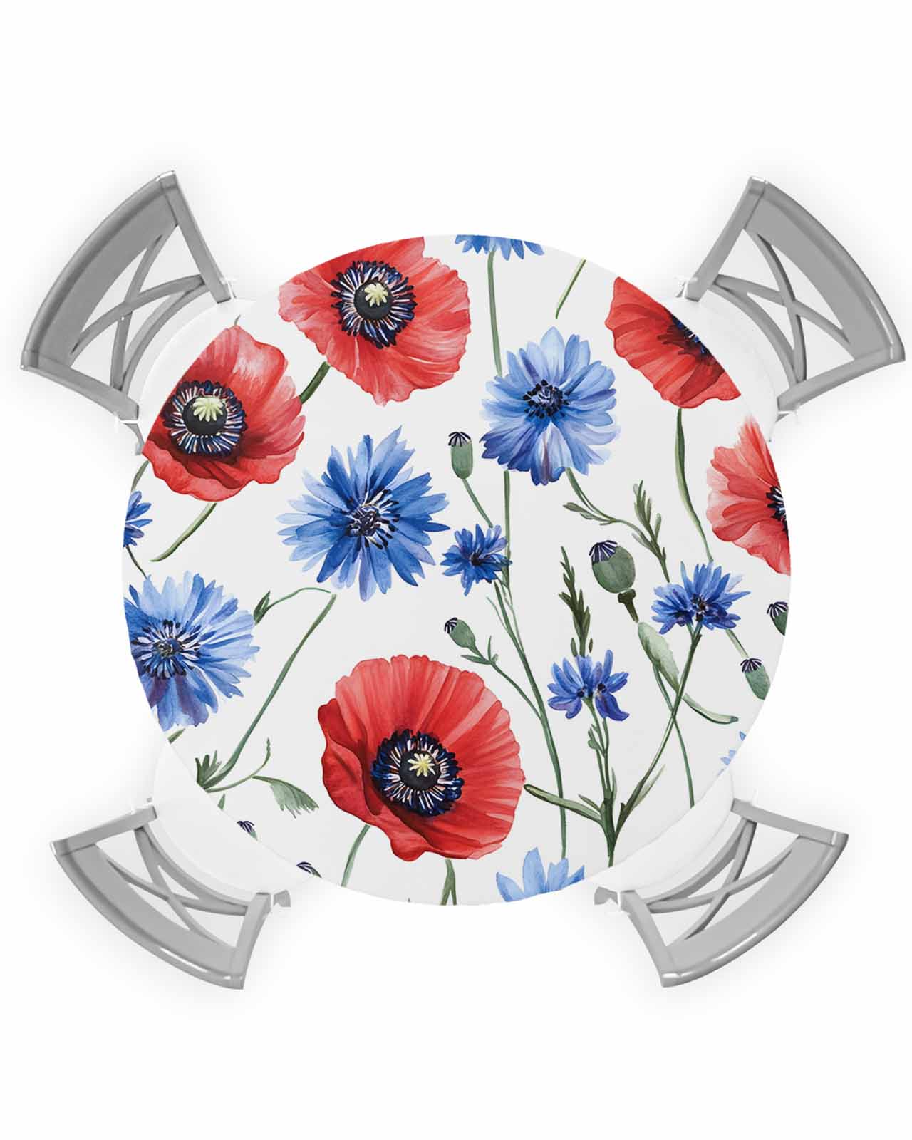 nqOlkjepod Blue Poppy Flower Round Tablecloth, Fitted Table Cover with ...