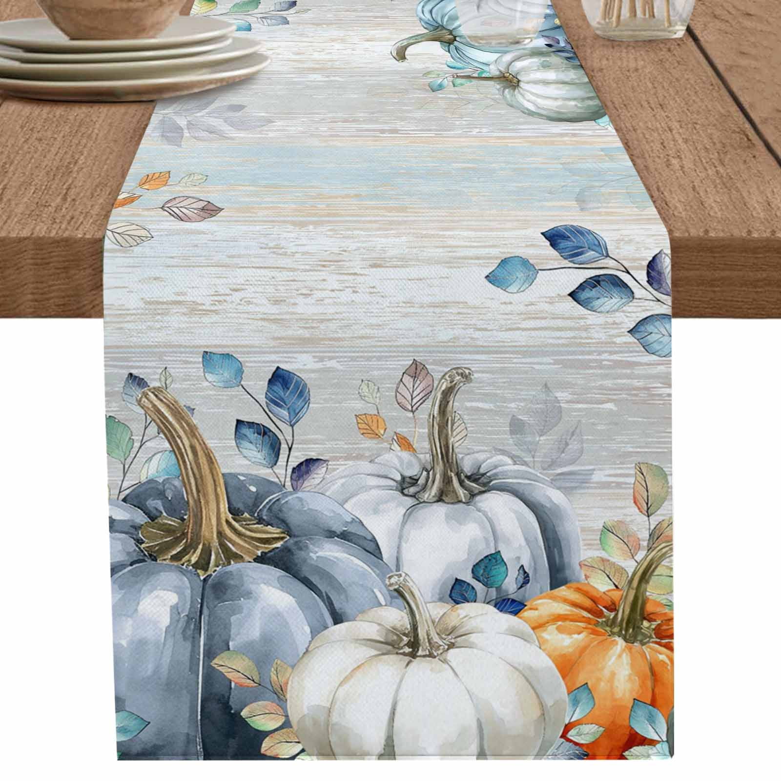 nqOlkjepod Blue Pumpkin Table Runner 108 Inches Long Farmhouse Dress ...
