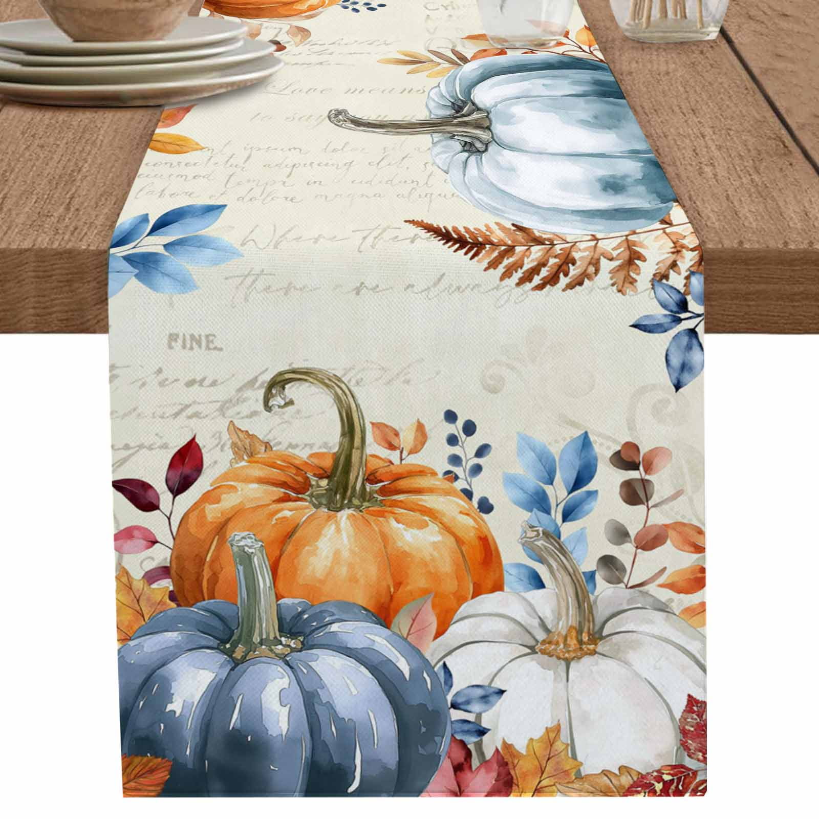 nqOlkjepod Blue Pumpkin Table Runner 90 Inches Long Farmhouse Dress ...