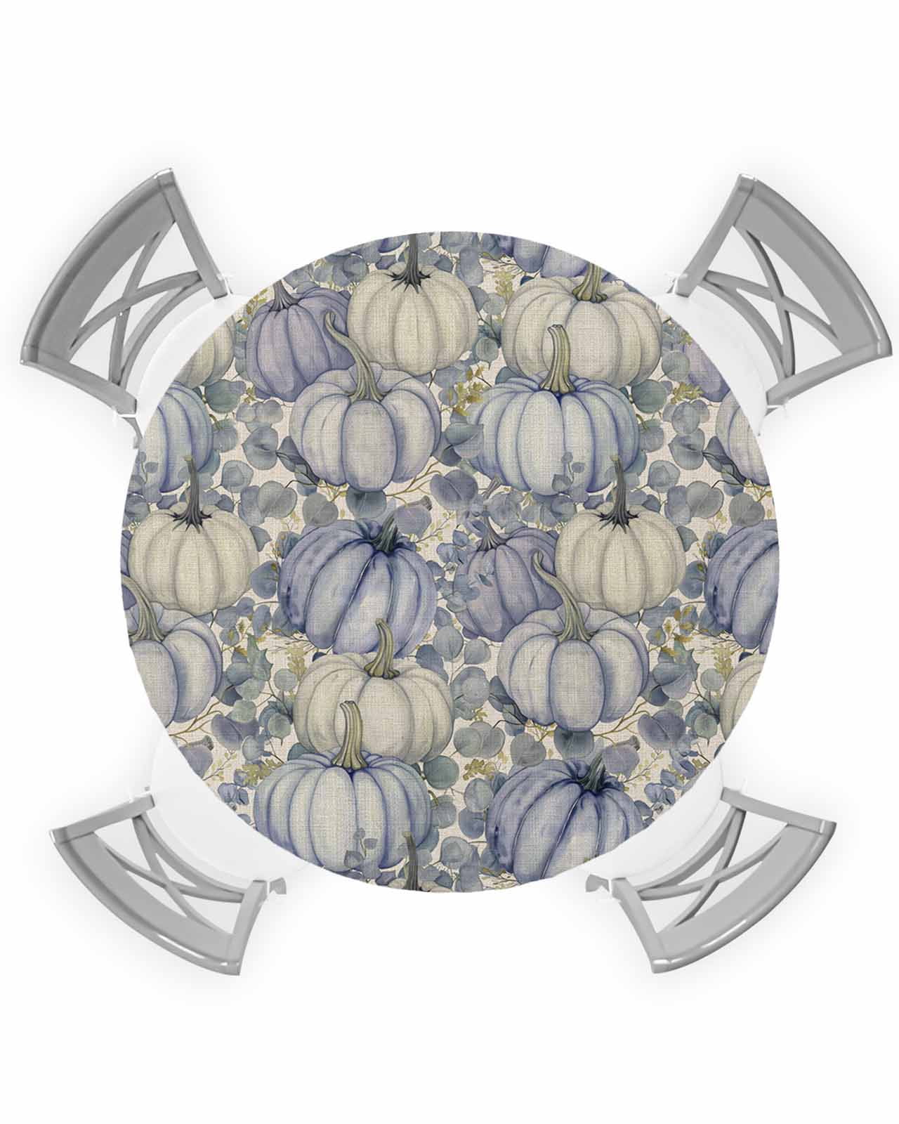 nqOlkjepod Blue Pumpkins Fall Round Tablecloth, Fitted Table Cover with ...