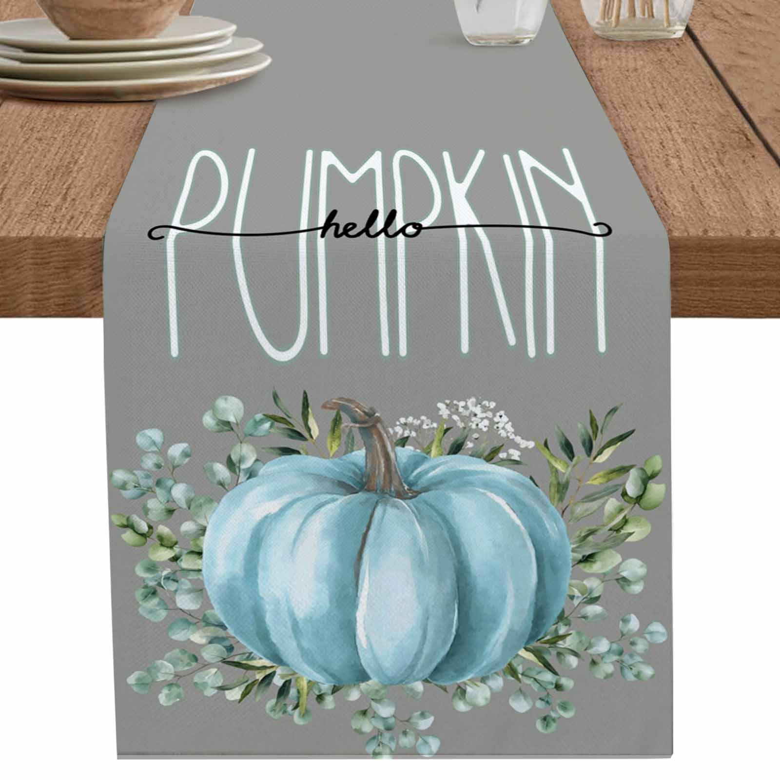 nqOlkjepod Blue Pumpkins Fall Table Runner 36 Inches Long Farmhouse ...