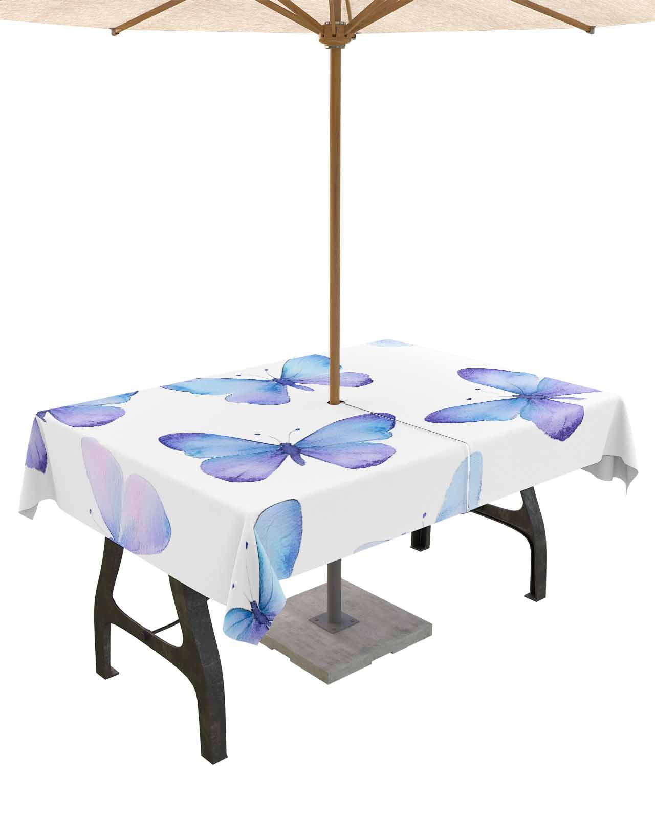 nqOlkjepod Blue Purple Butterfly Outdoor Tablecloth with Umbrella Hole ...