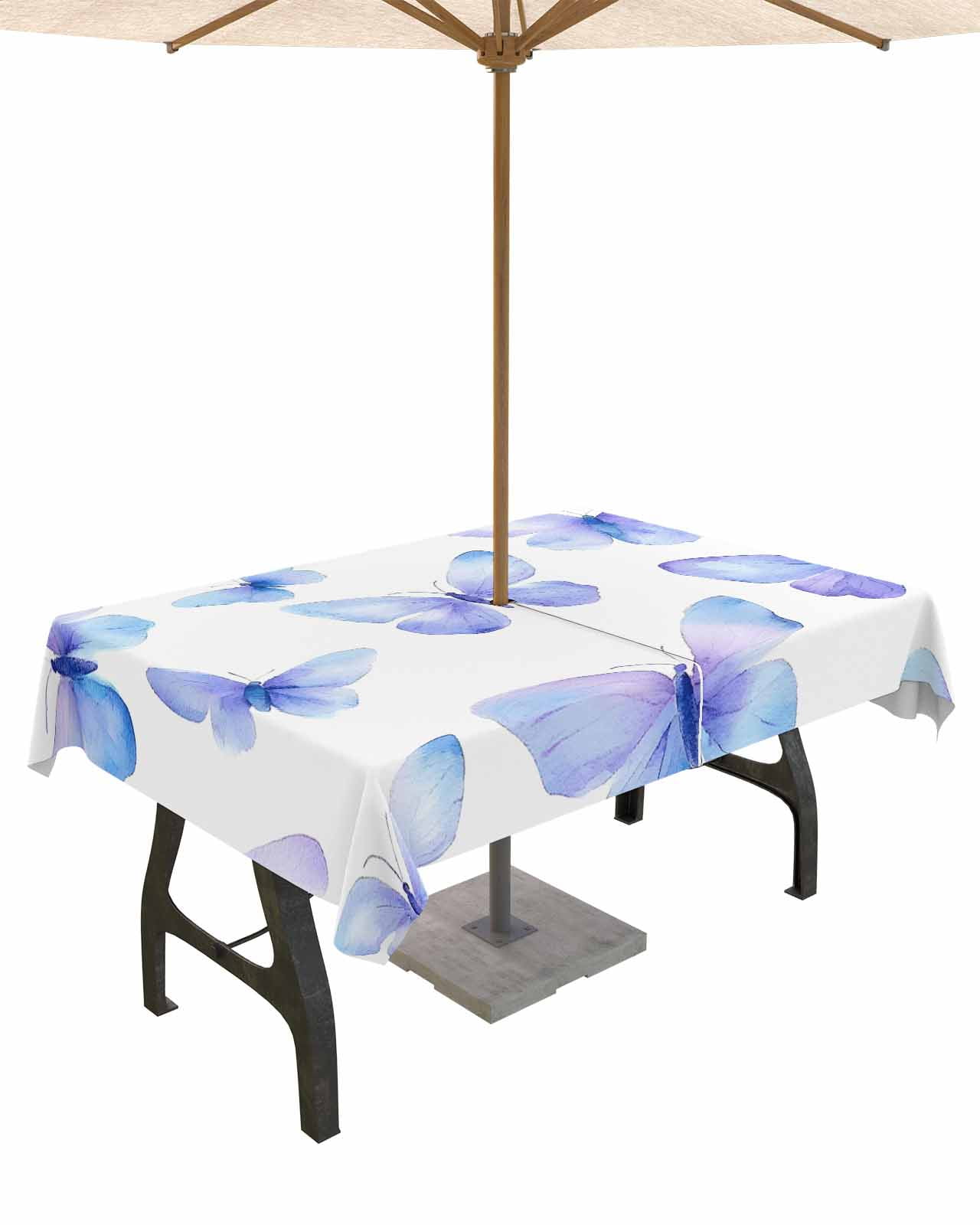 nqOlkjepod Blue Purple Butterfly Outdoor Tablecloth with Umbrella Hole ...