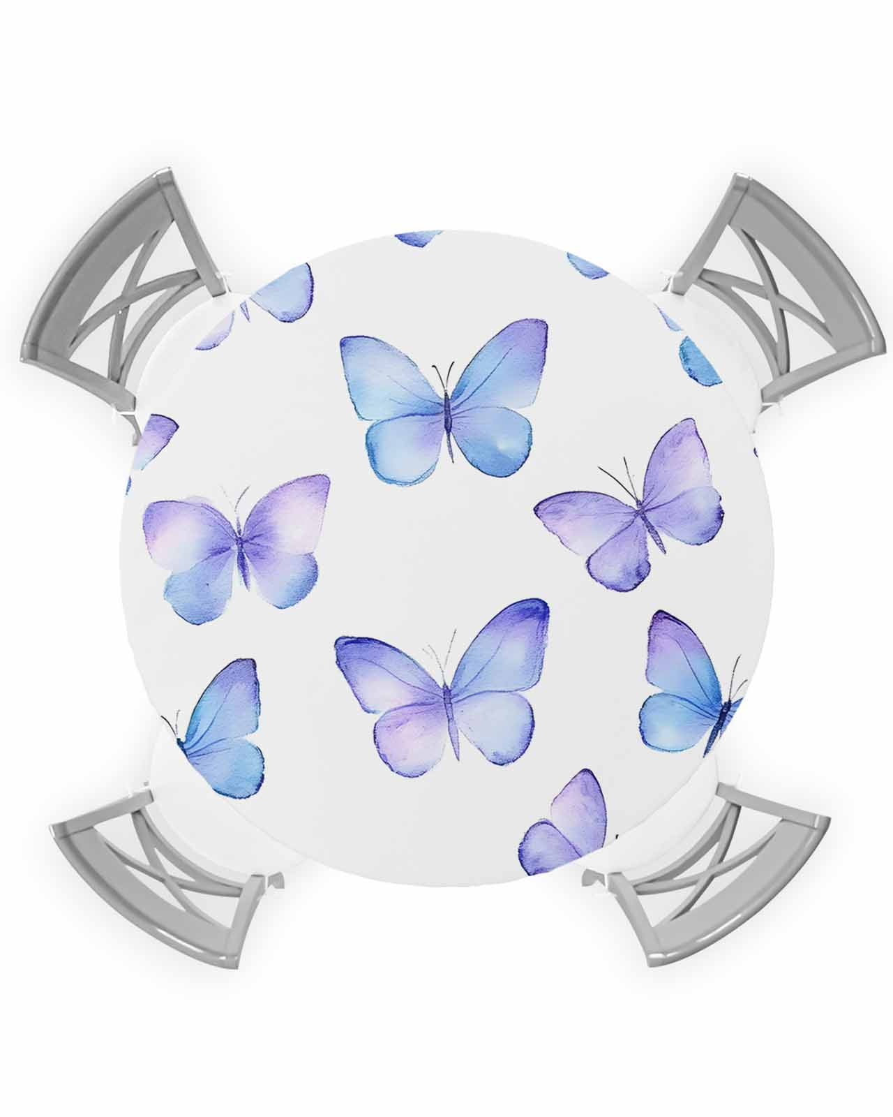 nqOlkjepod Blue Purple Butterfly Round Tablecloth, Fitted Table Cover ...