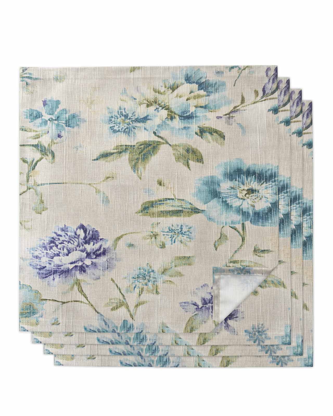 nqOlkjepod Blue Purple Flowers Cloth Napkins Set of 4 Reusable Dinner ...