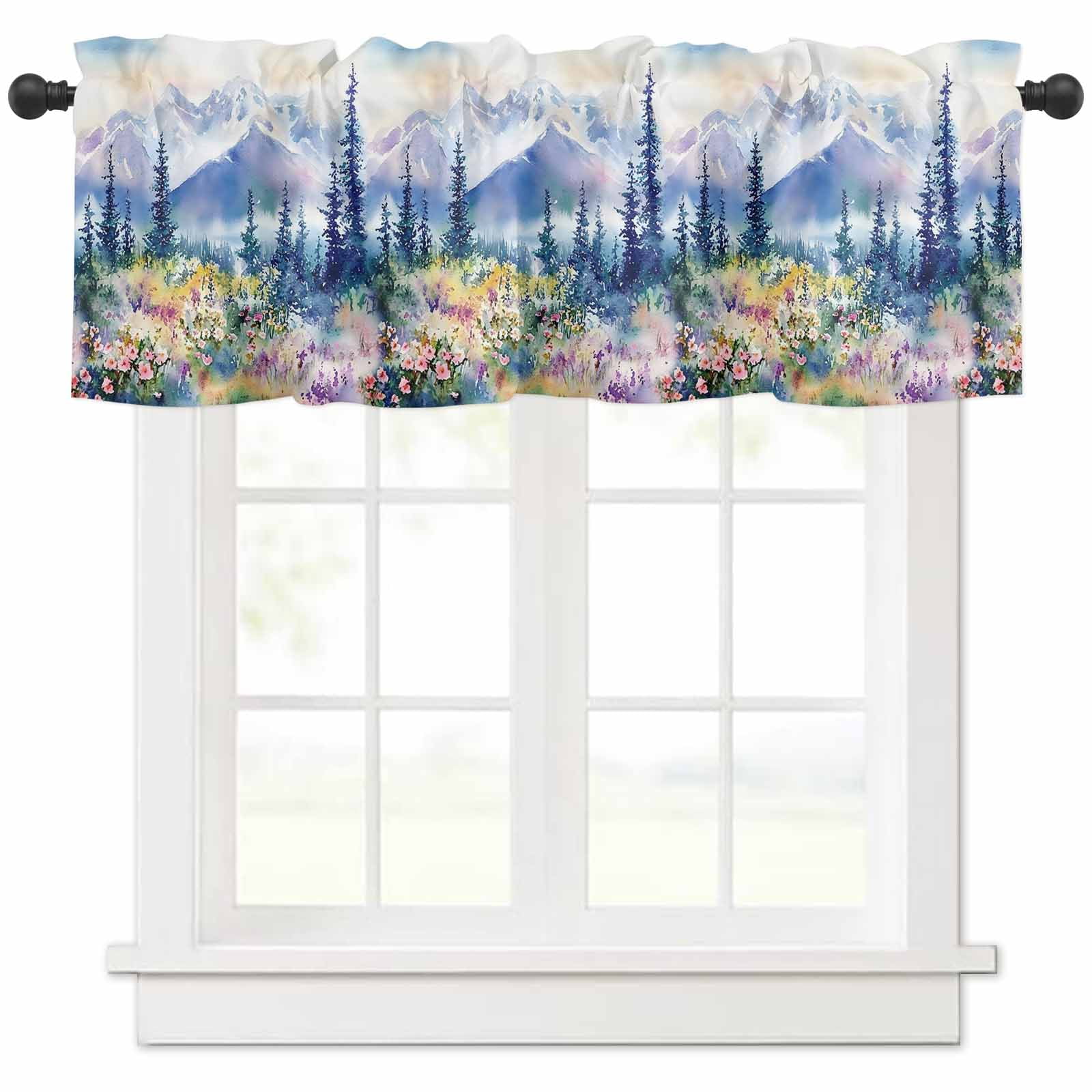 nqOlkjepod Blue Purple Mountains Farmhouse Short Window Curtain ...