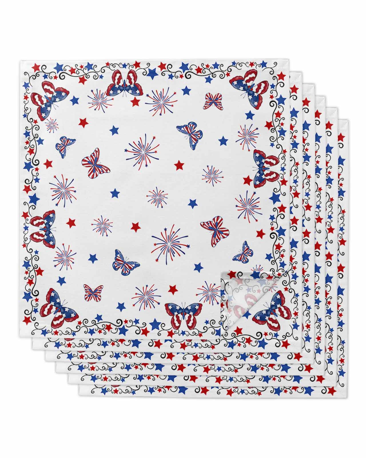 nqOlkjepod Blue Red 4th of July Cloth Napkins Set of 6 Reusable Dinner ...