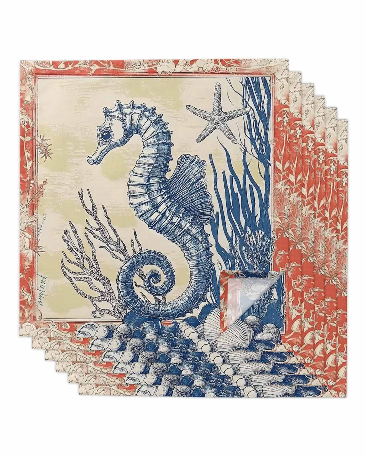 nqOlkjepod Blue Red Coastal Cloth Napkins Set of 6 Reusable Dinner ...