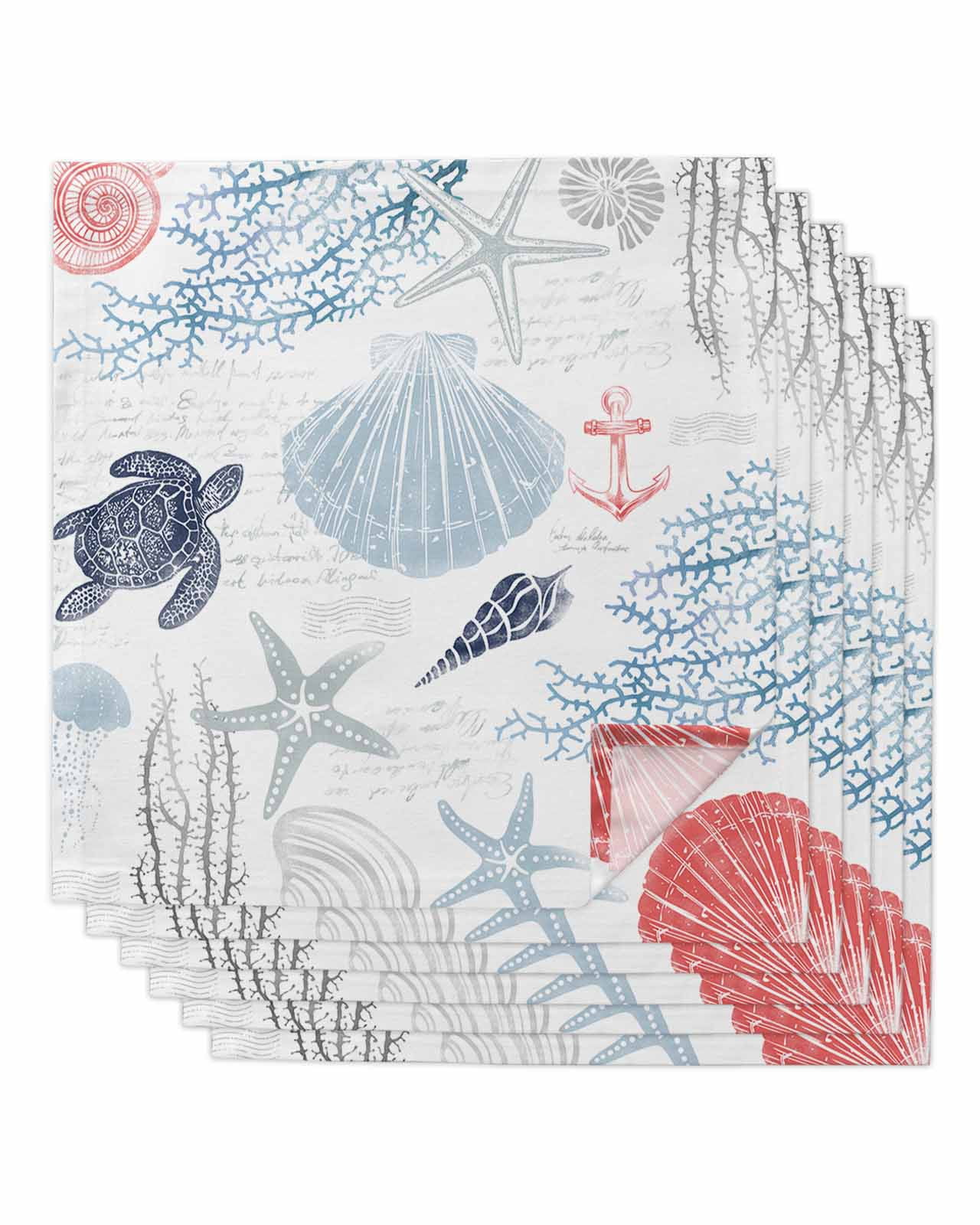 nqOlkjepod Blue Red Coastal Nautical Cloth Napkins Set of 6 Reusable ...