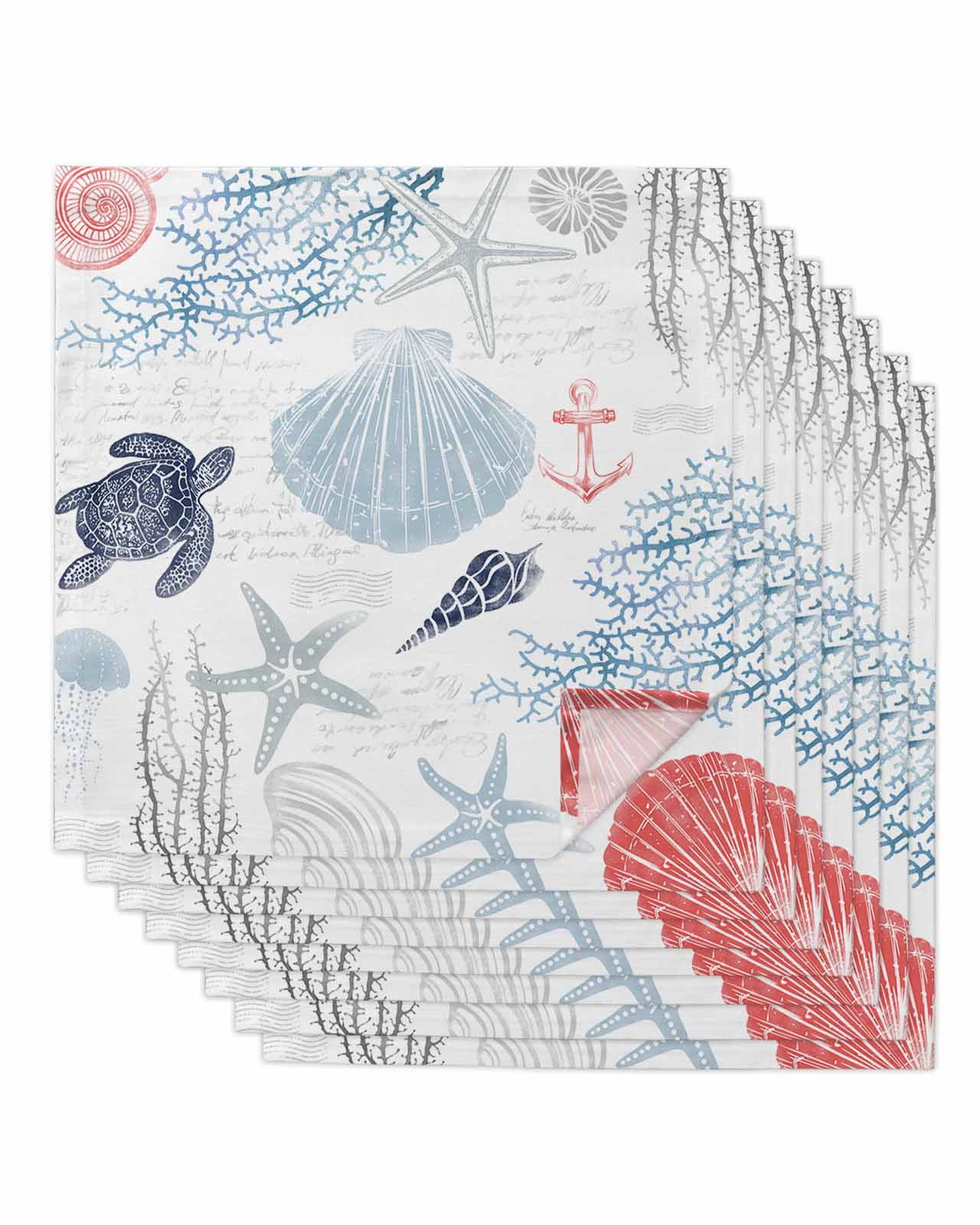 nqOlkjepod Blue Red Coastal Nautical Cloth Napkins Set of 8 Reusable ...