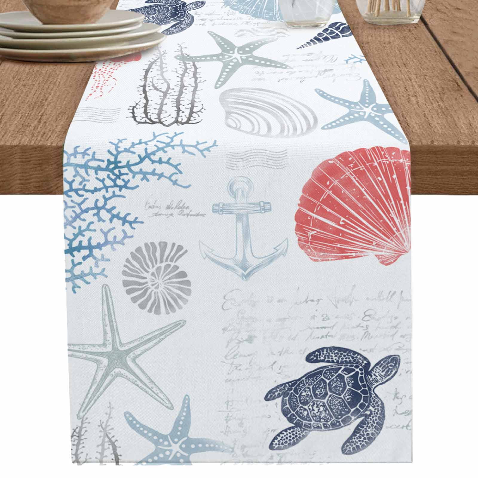 nqOlkjepod Blue Red Coastal Nautical Table Runner 90 Inches Long Farmhouse Dress Scarves, Beach ...