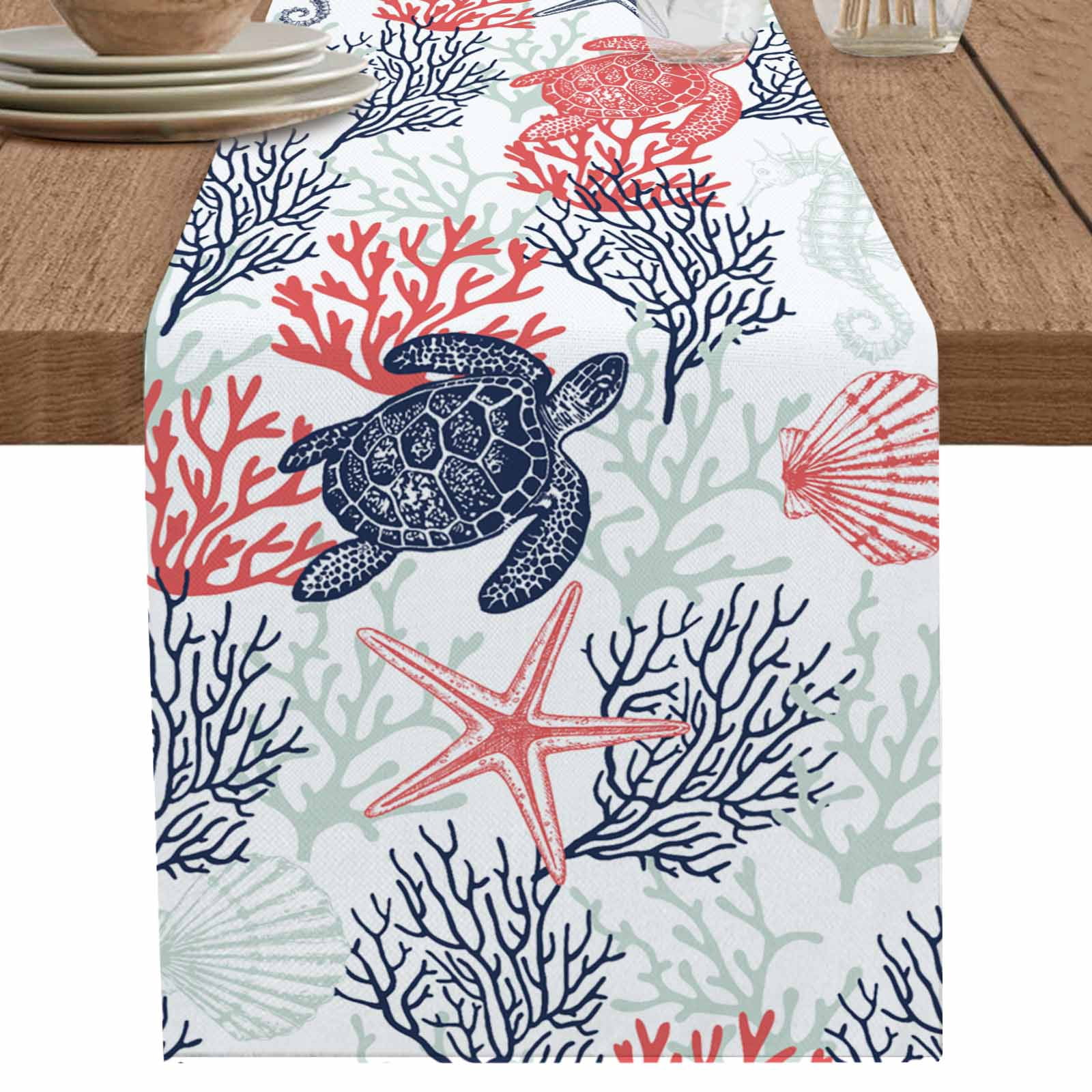 nqOlkjepod Blue Red Coastal Table Runner 72 Inches Long Farmhouse Dress ...