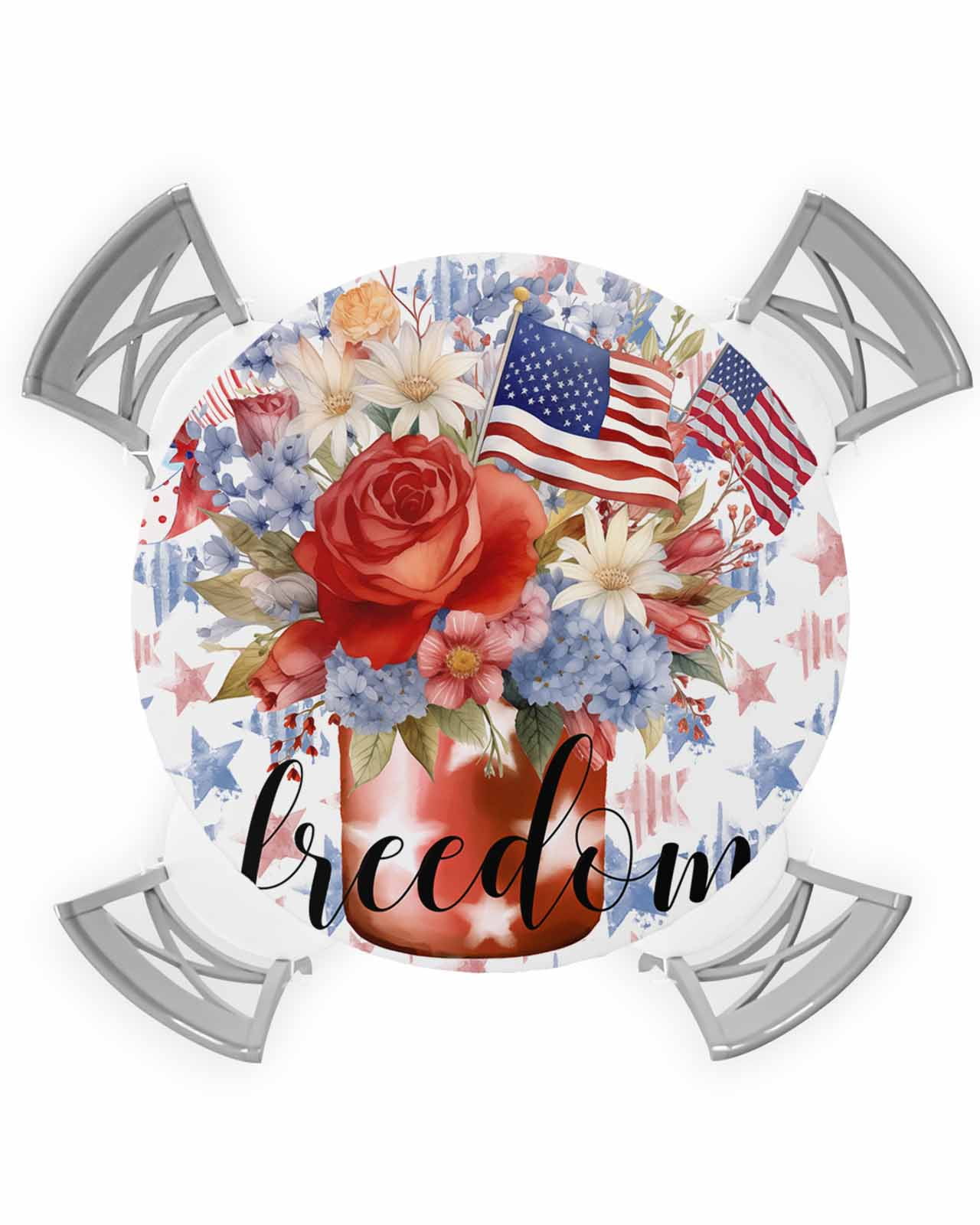 nqOlkjepod Blue Red Star 4th of July Round Tablecloth, Fitted Table ...