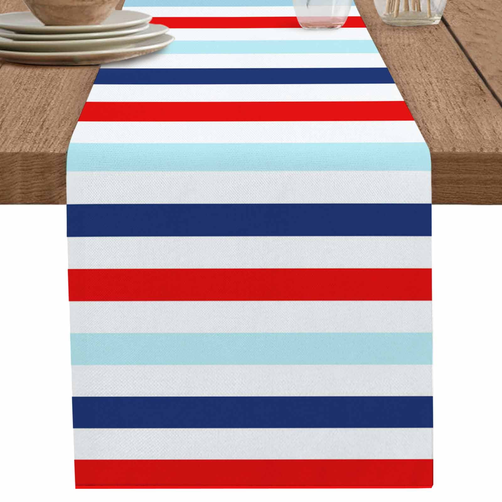 nqOlkjepod Blue Red Striped Table Runner 90 Inches Long Farmhouse Dress ...