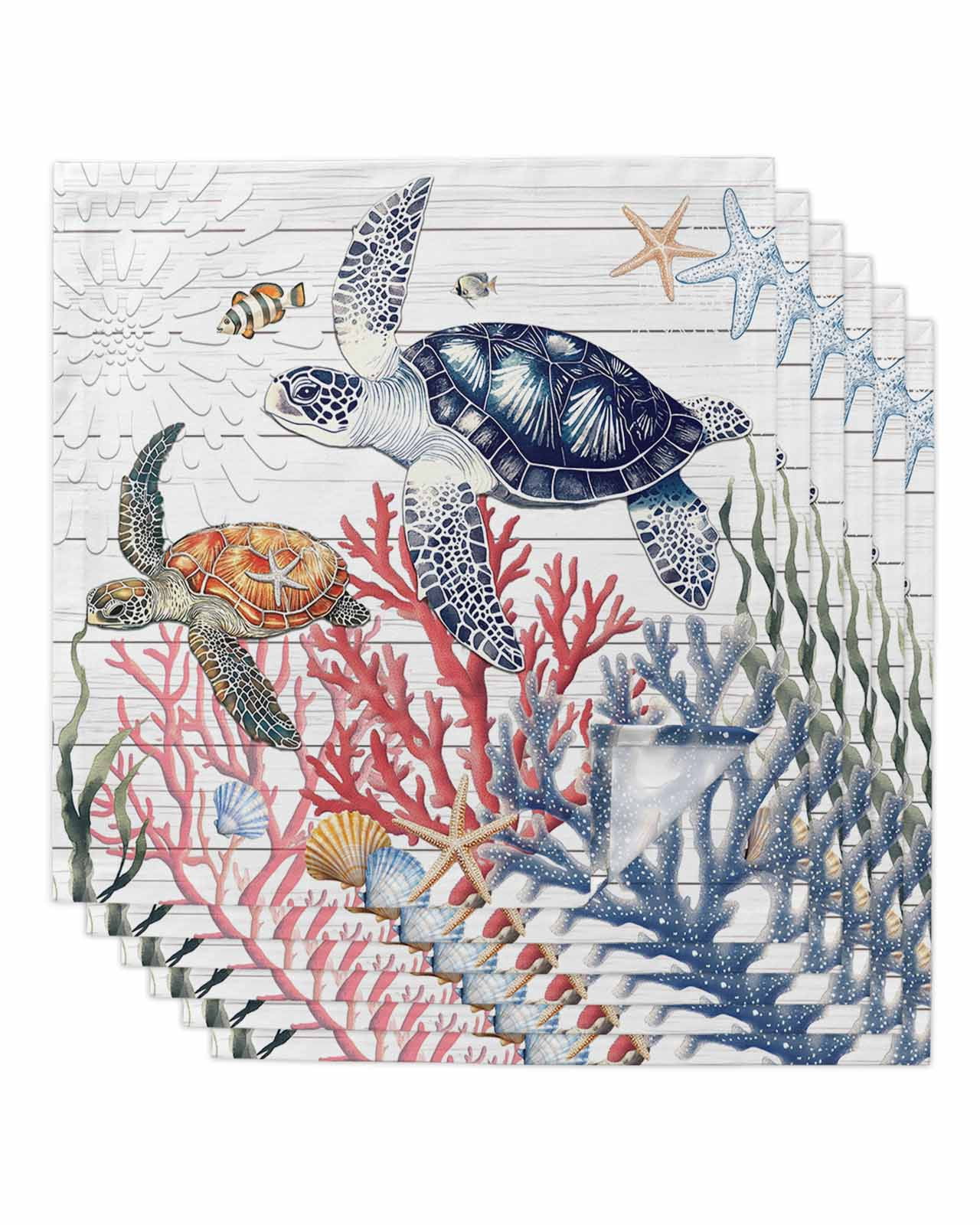 nqOlkjepod Blue Sea Turtle Coastal Cloth Napkins Set of 6 Reusable ...