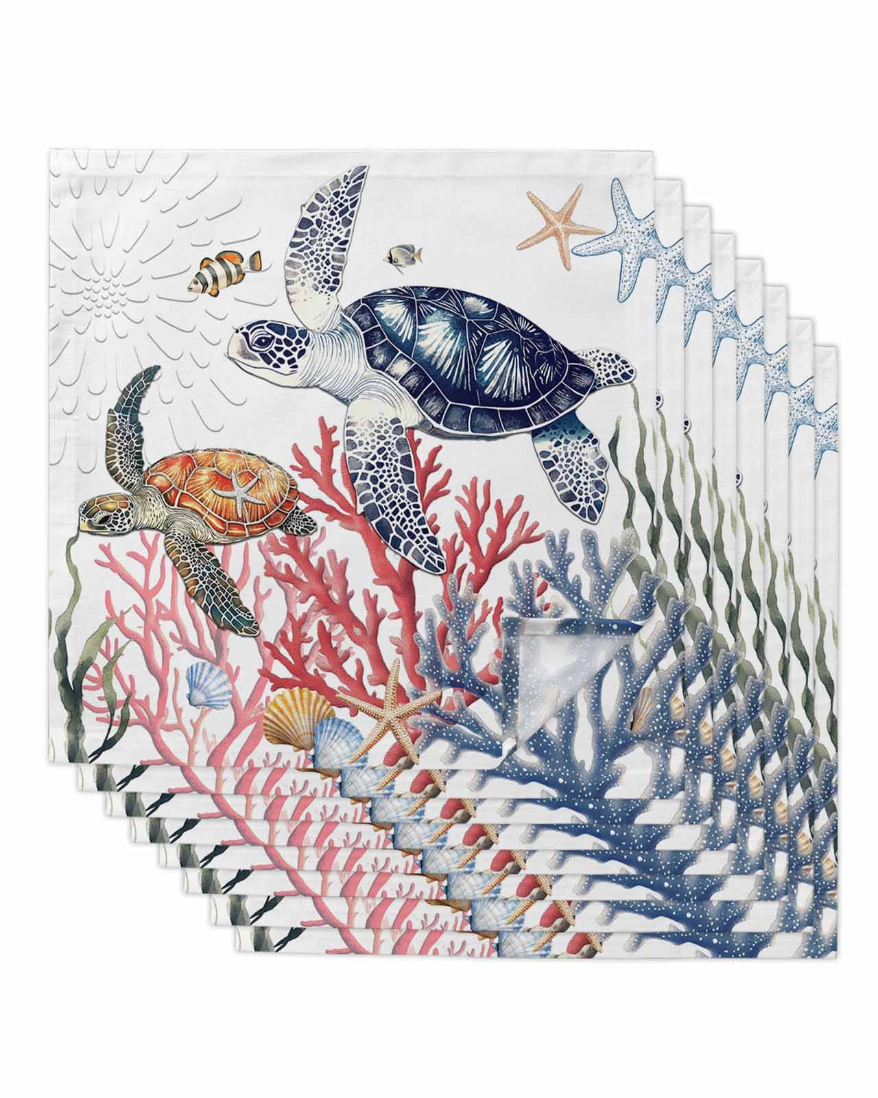 nqOlkjepod Blue Sea Turtle Coastal Cloth Napkins Set of 8 Reusable ...