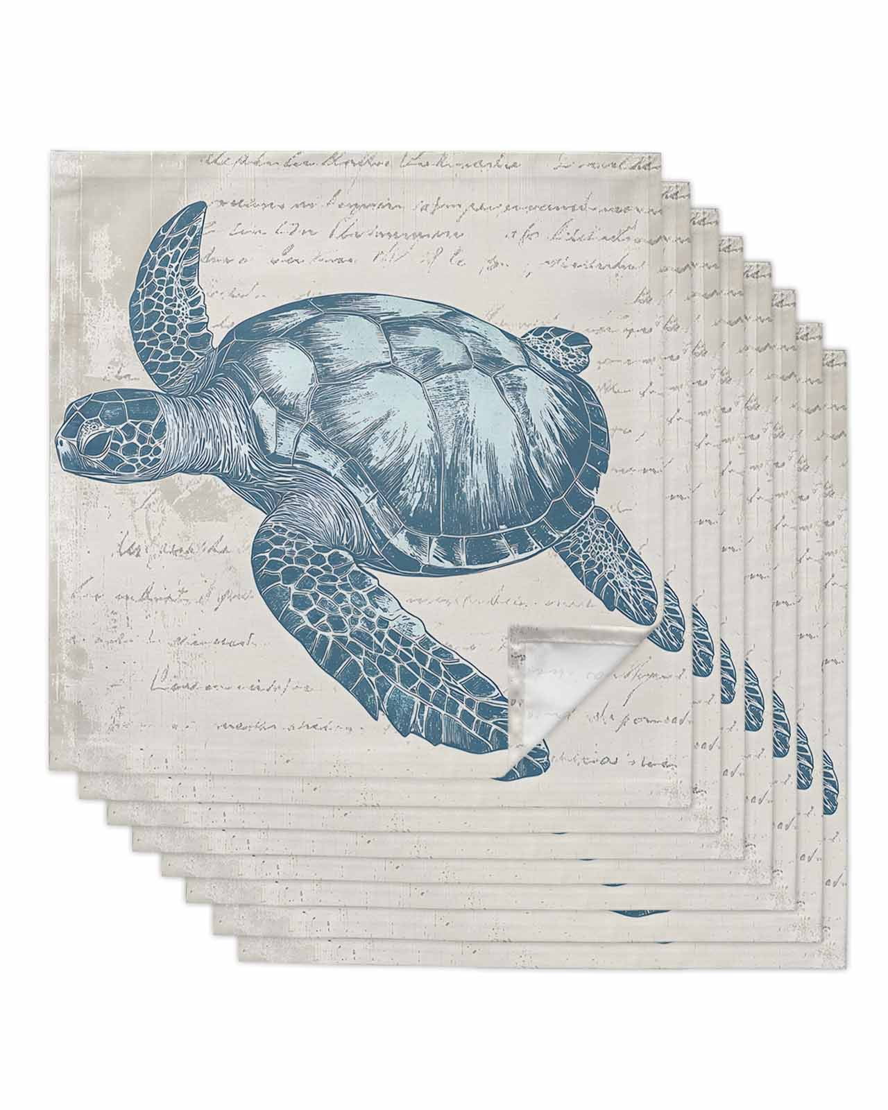 nqOlkjepod Blue Sea Turtle Coastal Cloth Napkins Set of 8 Reusable ...