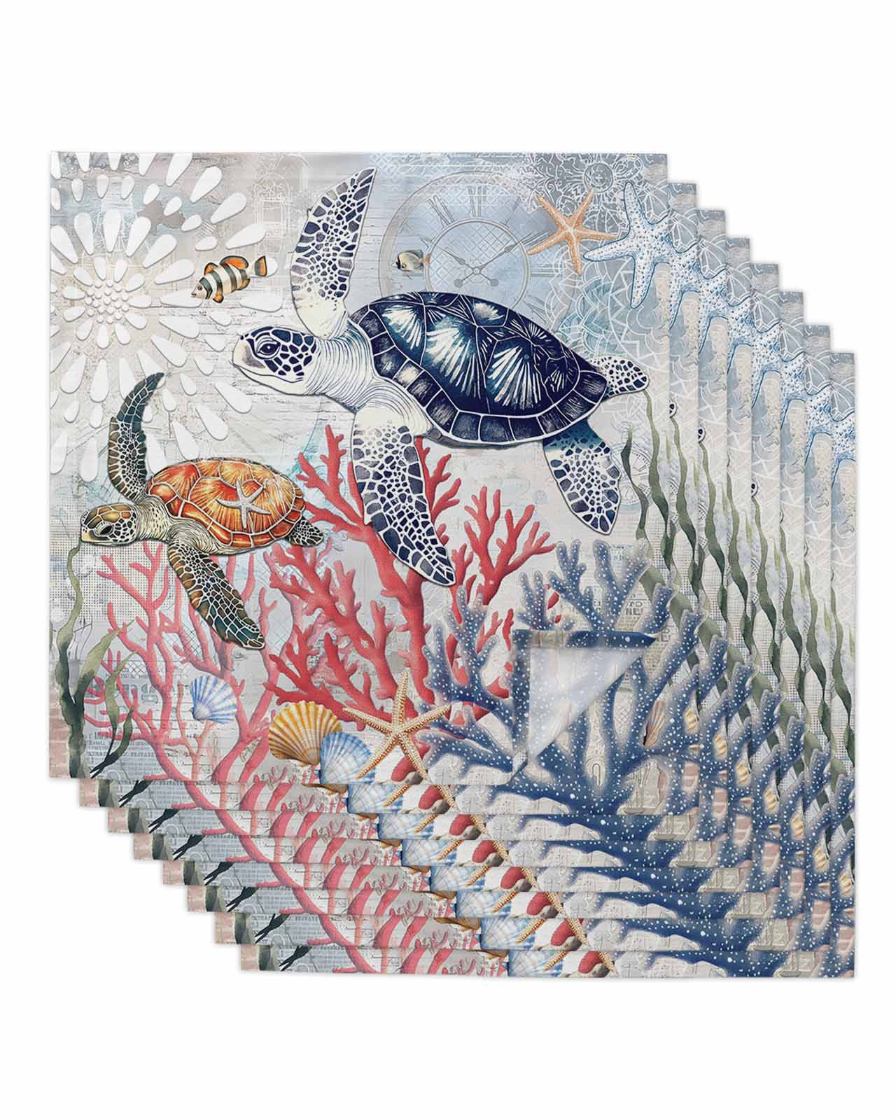 nqOlkjepod Blue Sea Turtle Coastal Cloth Napkins Set of 8 Reusable ...