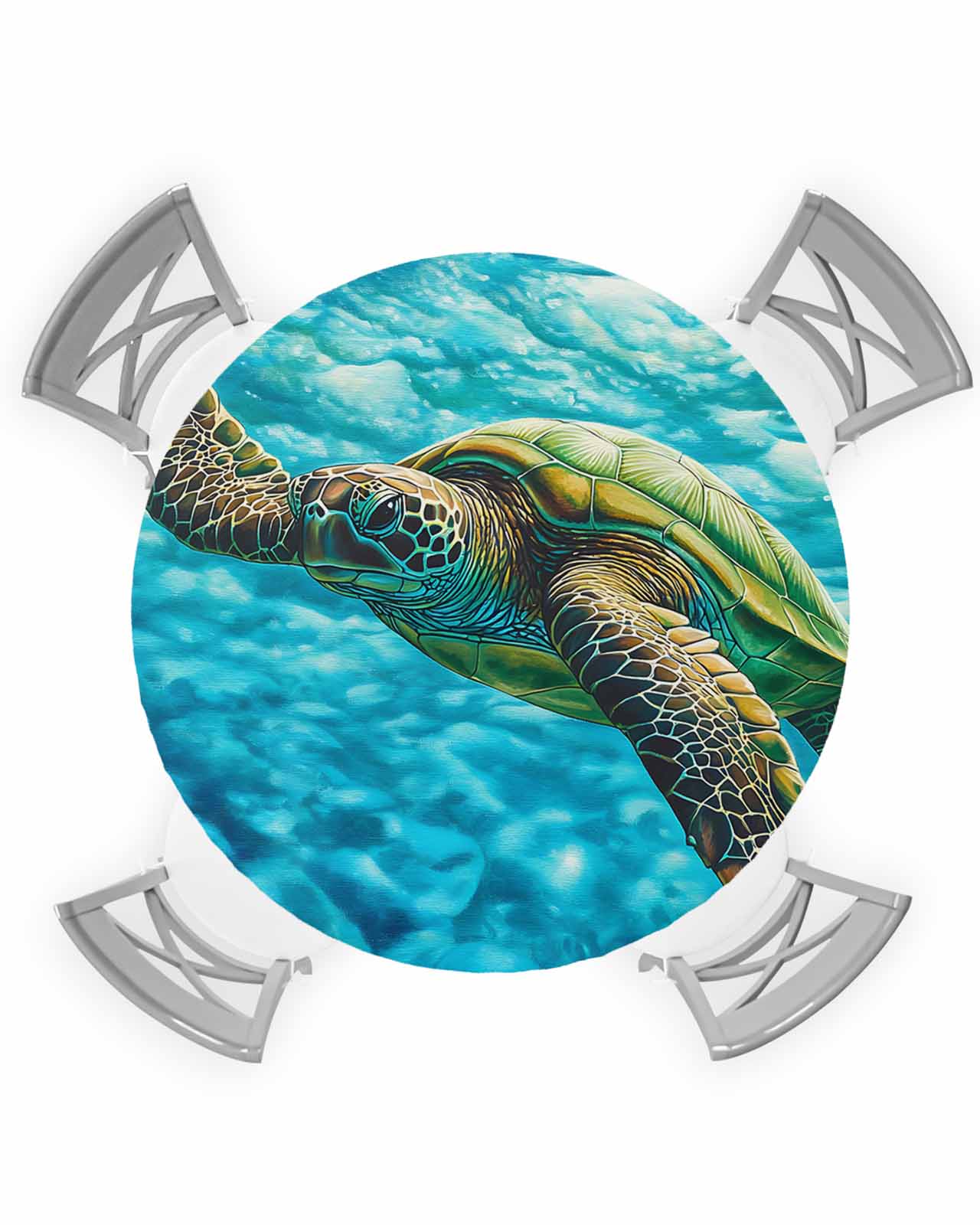 nqOlkjepod Blue Sea Turtle Coastal Round Tablecloth, Fitted Table Cover ...