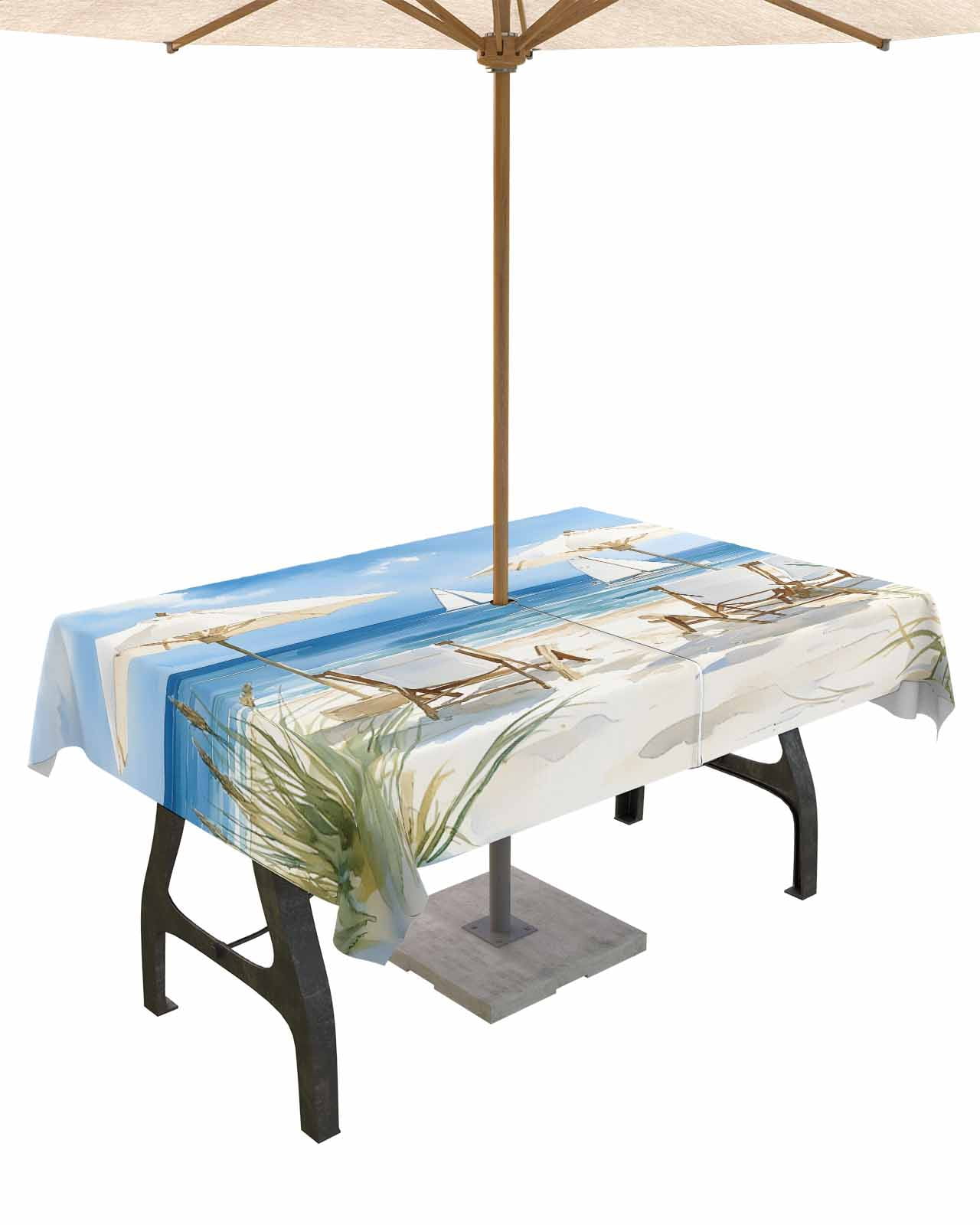 nqOlkjepod Blue Sea Wave Outdoor Tablecloth with Umbrella Hole & Zipper ...