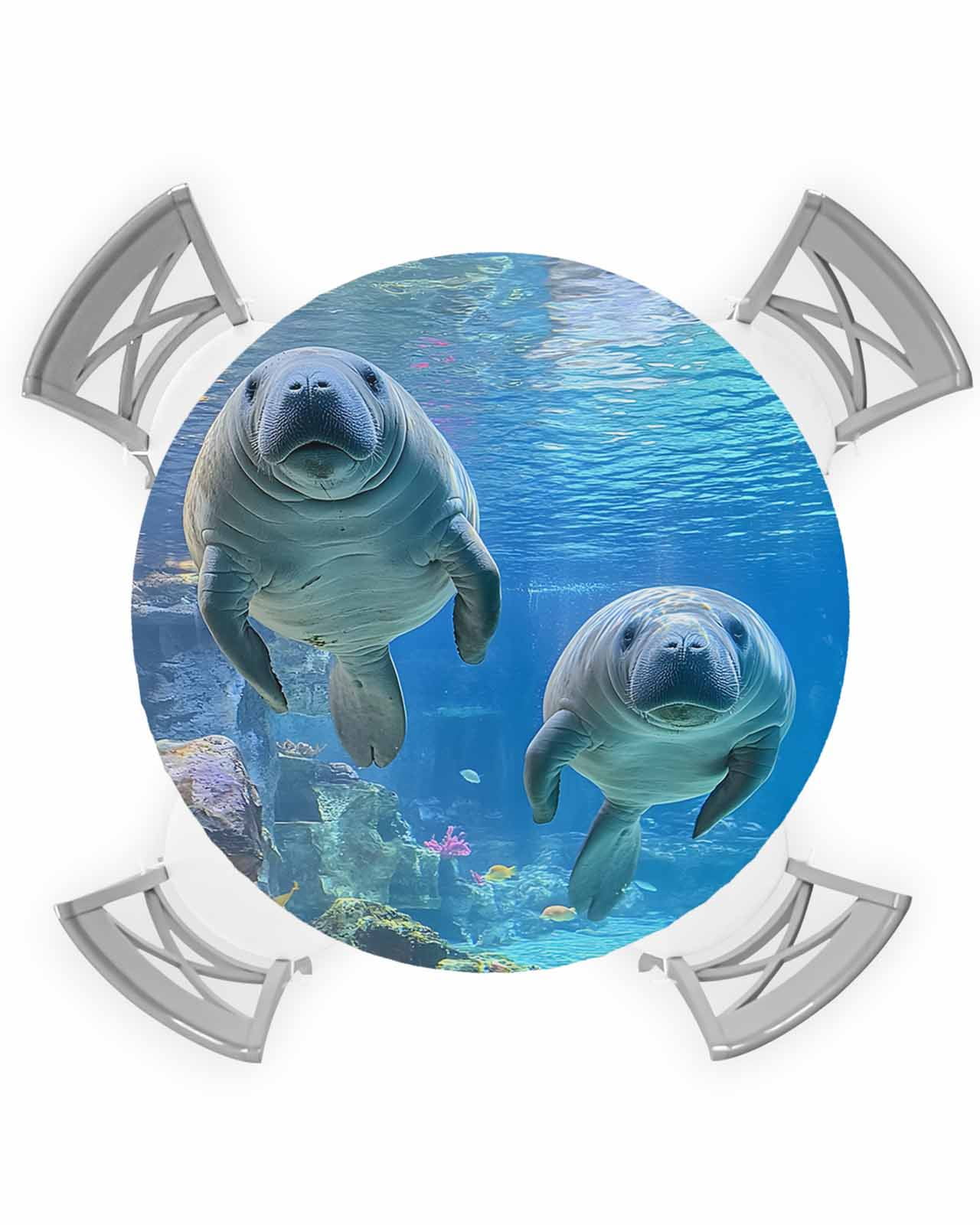 nqOlkjepod Blue Seal Coastal Round Tablecloth, Fitted Table Cover with ...