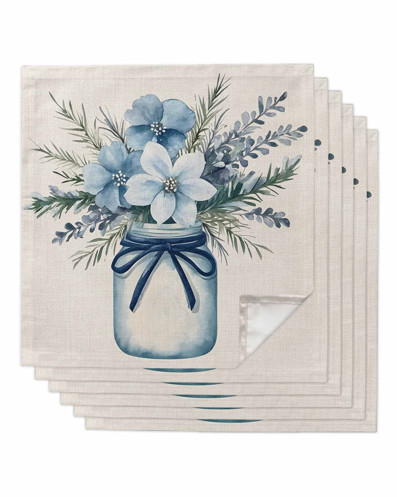 nqOlkjepod Blue Spring Floral Cloth Napkins Set of 6 Reusable Dinner ...