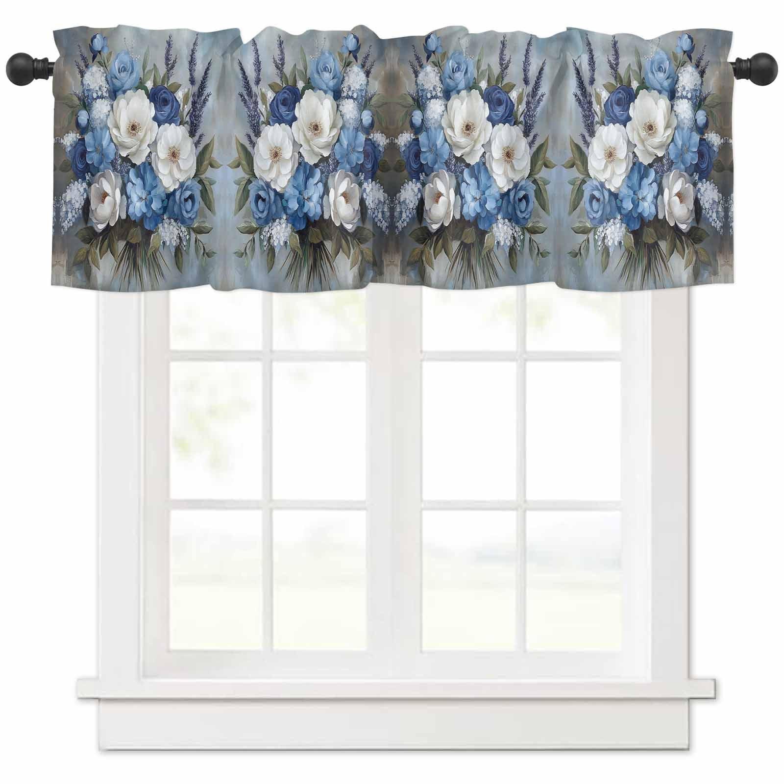 nqOlkjepod Blue Spring Floral Farmhouse Short Window Curtain Valances ...