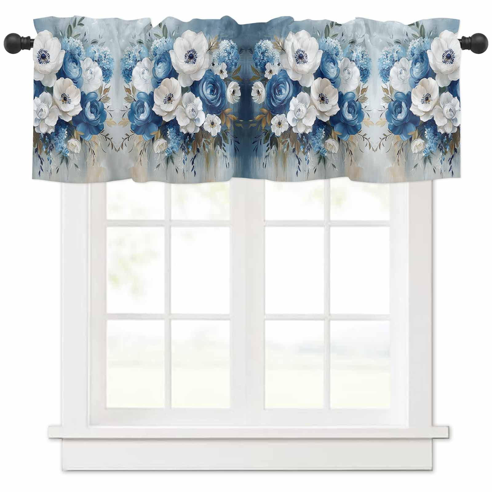 nqOlkjepod Blue Spring Floral Farmhouse Short Window Curtain Valances ...