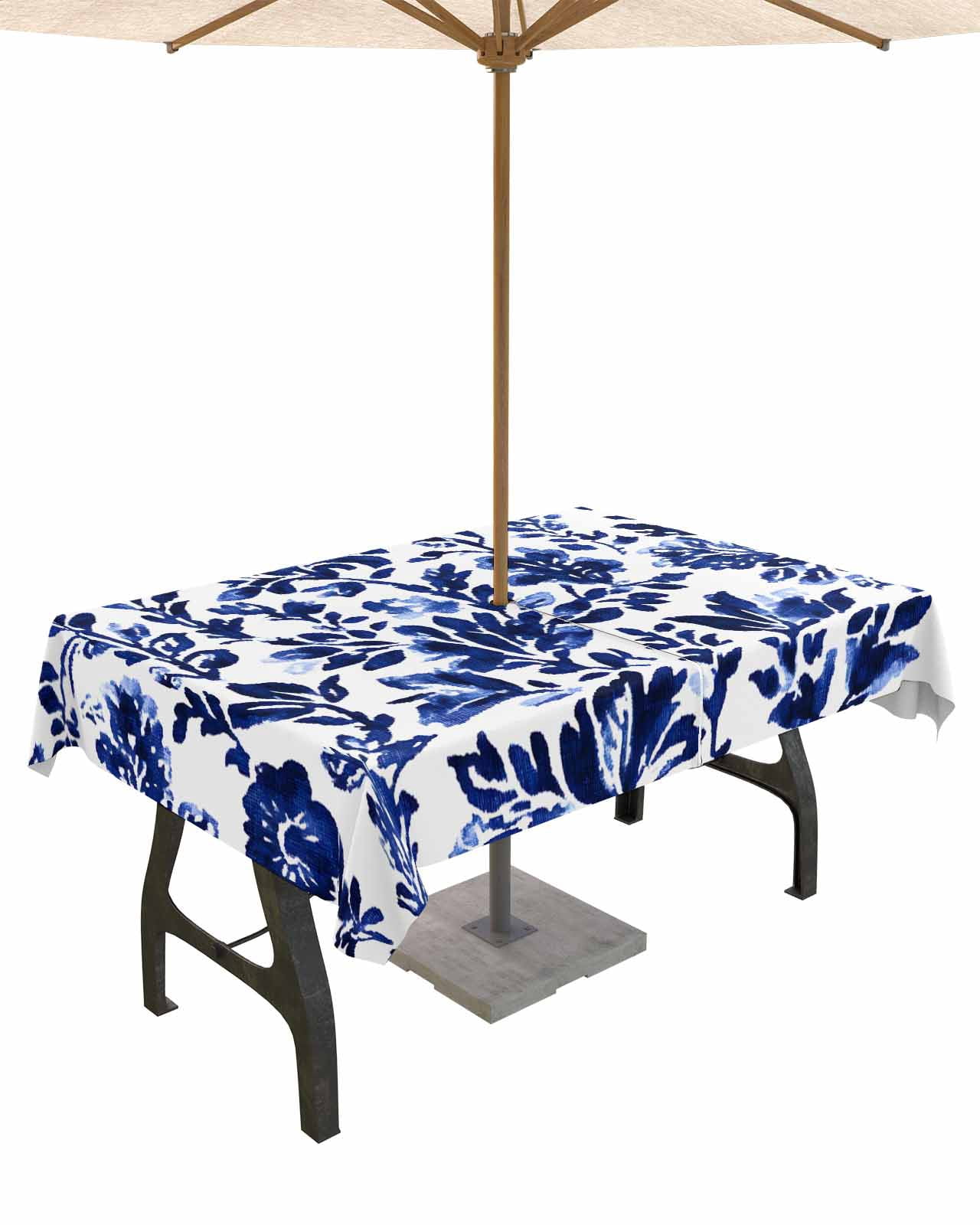 nqOlkjepod Blue Spring Floral Outdoor Tablecloth with Umbrella Hole ...
