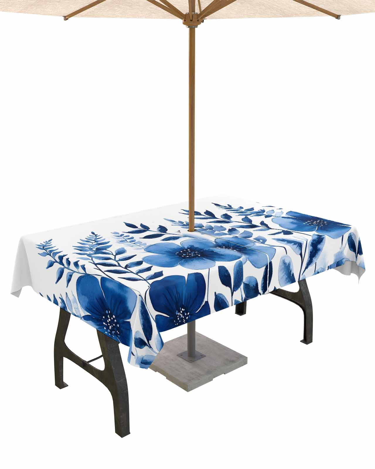 nqOlkjepod Blue Spring Floral Outdoor Tablecloth with Umbrella Hole ...