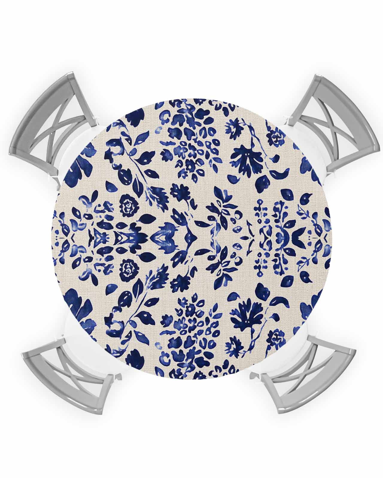 nqOlkjepod Blue Spring Floral Round Tablecloth, Fitted Table Cover with ...
