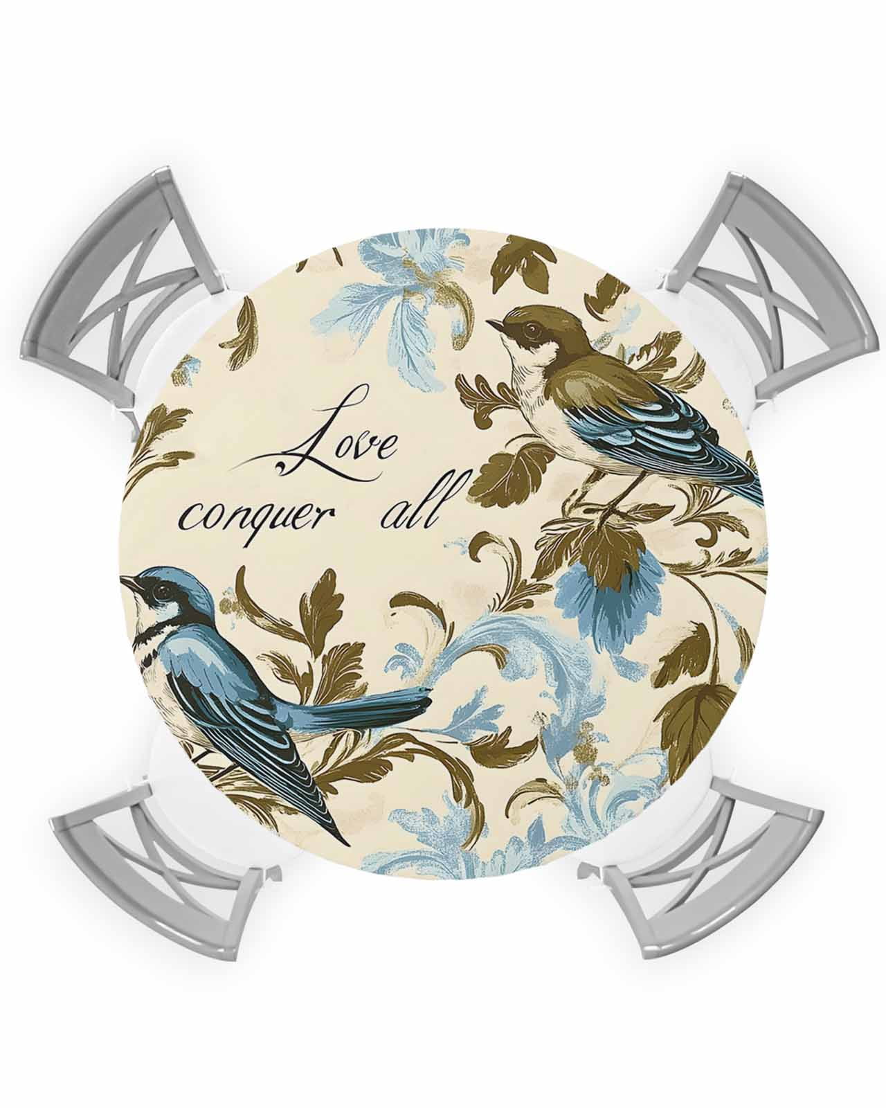nqOlkjepod Blue Spring Floral Round Tablecloth, Fitted Table Cover with ...