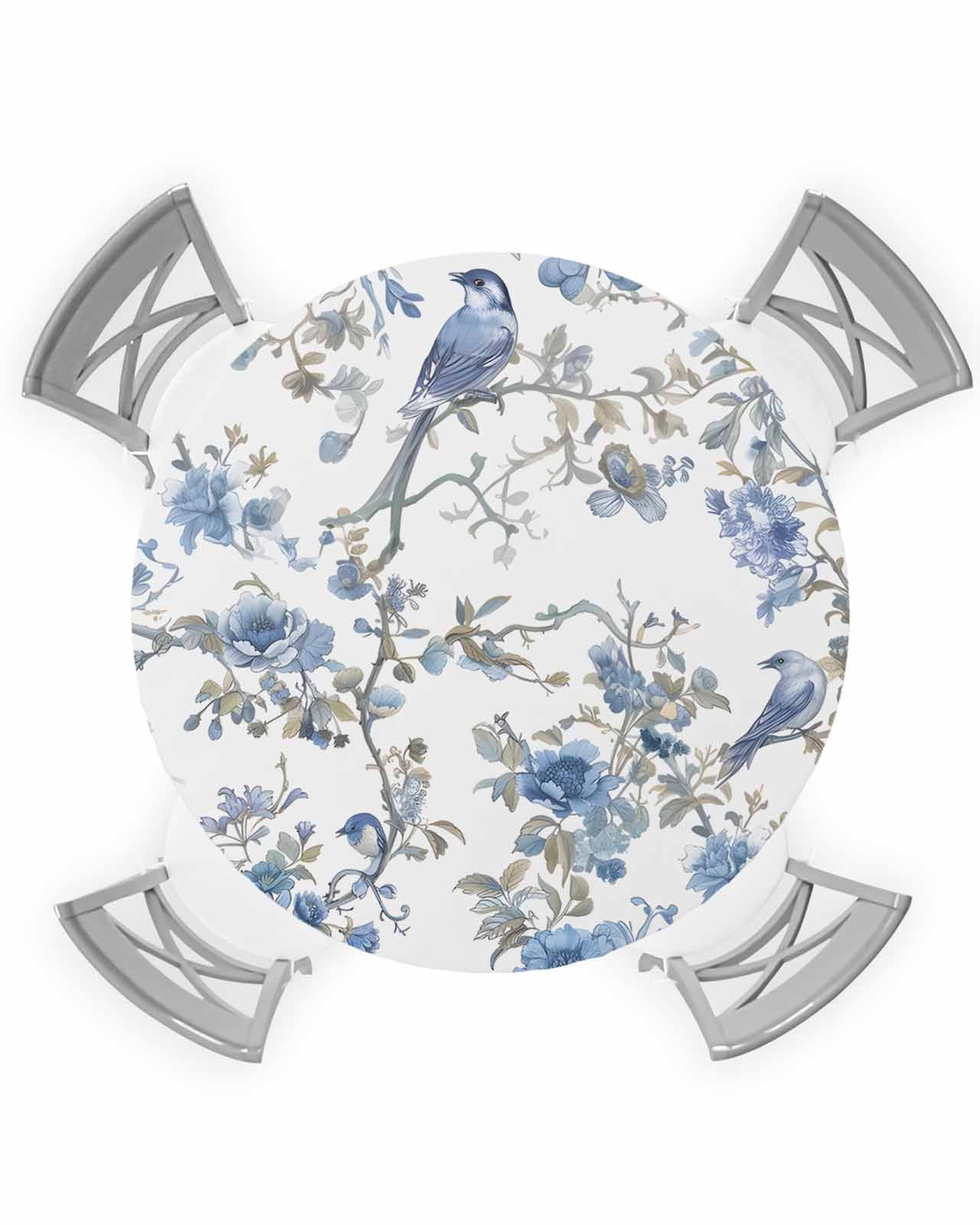 nqOlkjepod Blue Spring Floral Round Tablecloth, Fitted Table Cover with ...