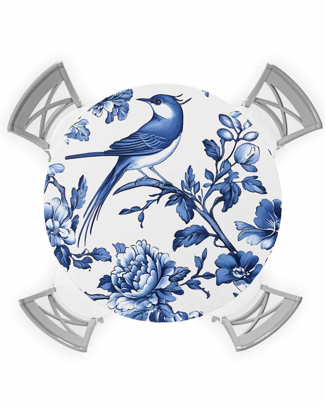 nqOlkjepod Blue Spring Floral Round Tablecloth, Fitted Table Cover with ...