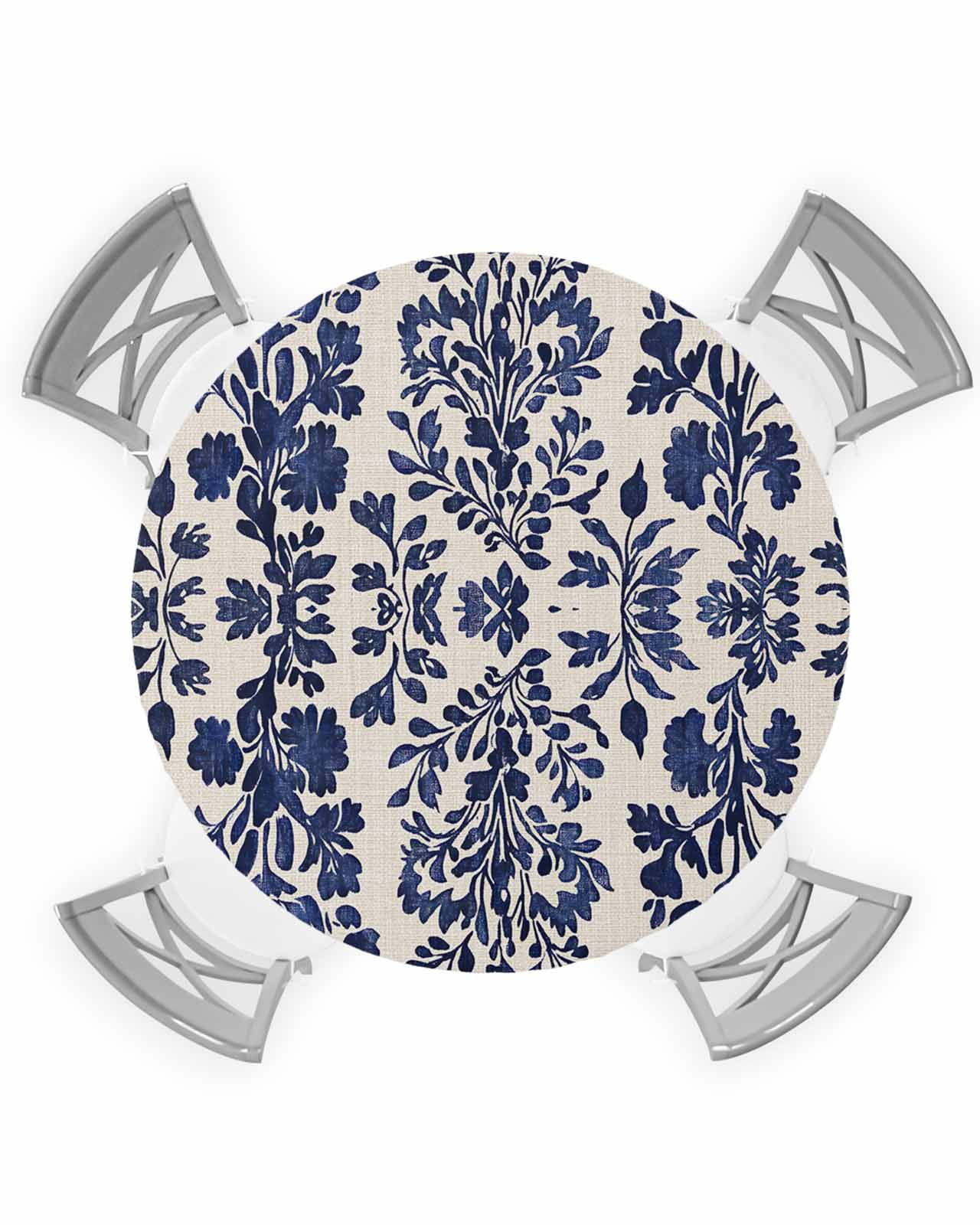 nqOlkjepod Blue Spring Floral Round Tablecloth, Fitted Table Cover with ...