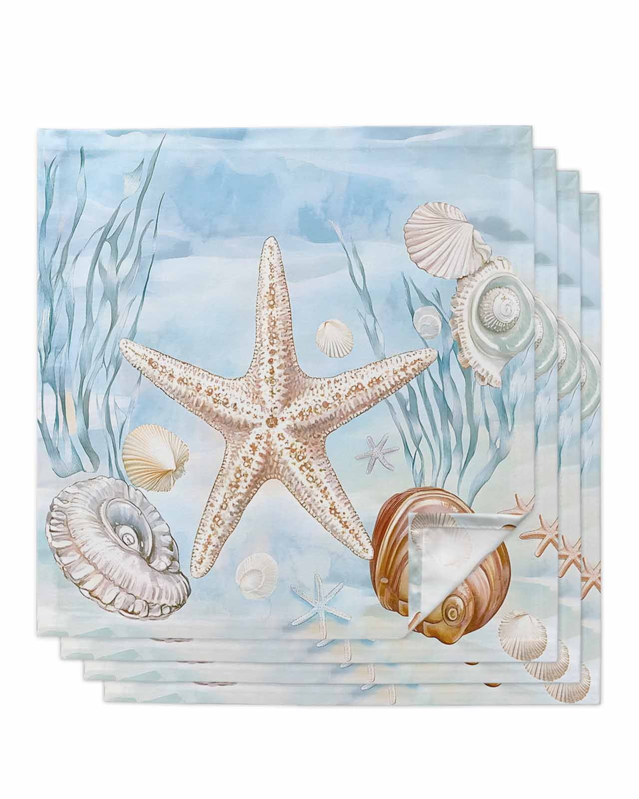 nqOlkjepod Blue Starfish Coastal Cloth Napkins Set of 4 Reusable Dinner ...