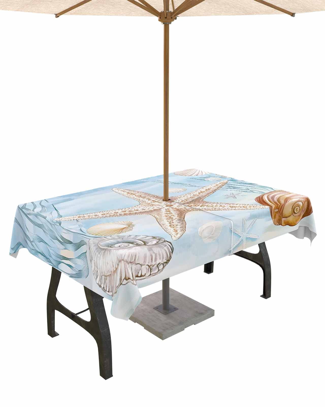 nqOlkjepod Blue Starfish Coastal Outdoor Tablecloth with Umbrella Hole ...