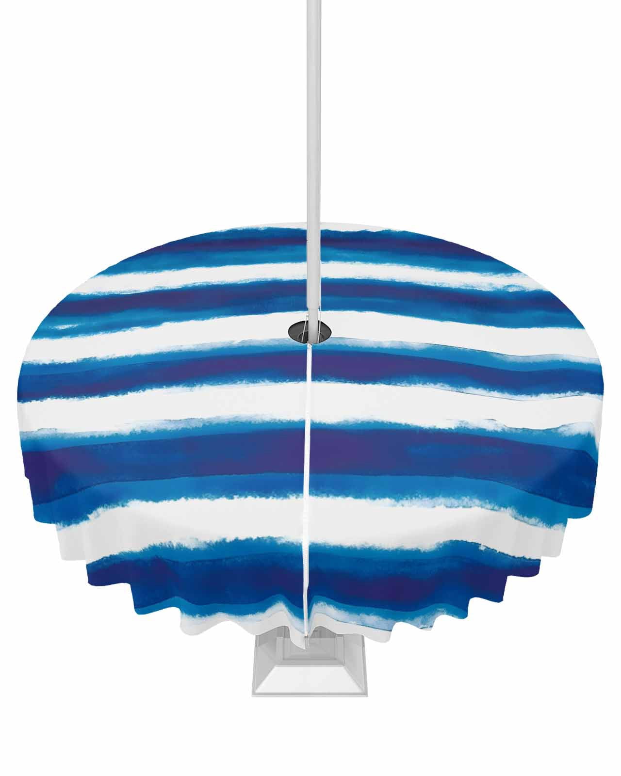 nqOlkjepod Blue Stripe Outdoor Tablecloth with Umbrella Hole & Zipper ...