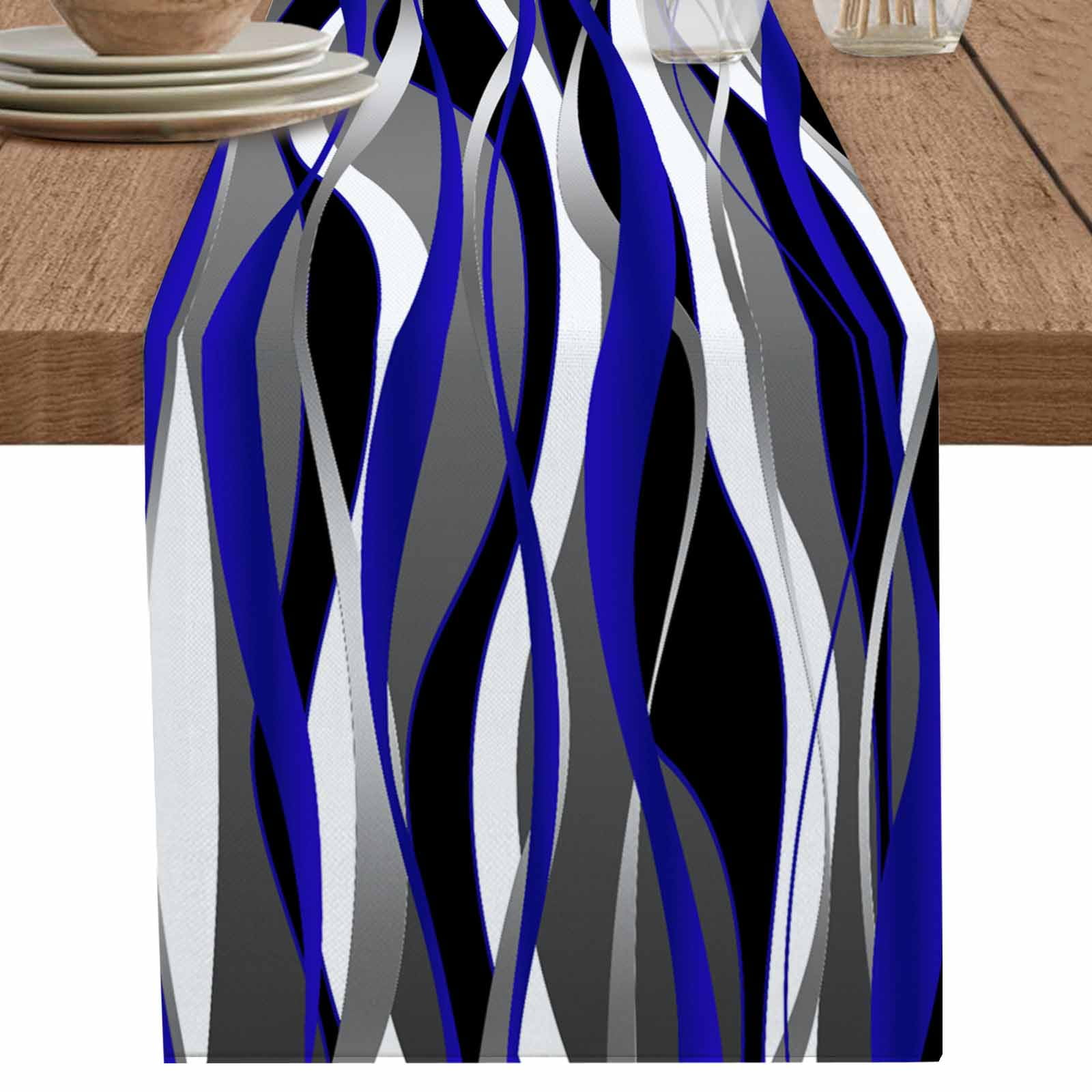 nqOlkjepod Blue Stripe Table Runner 70 Inches Long Farmhouse Dress Scarves, Ombre Grey Moire ...