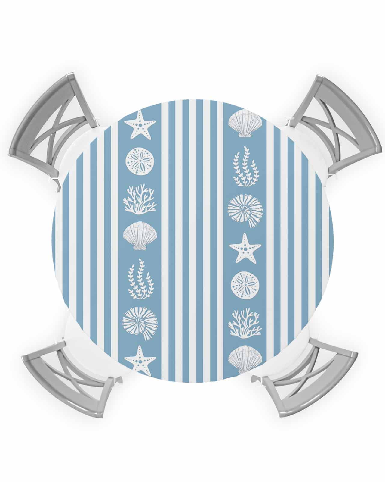 nqOlkjepod Blue Striped Coastal Round Tablecloth, Fitted Table Cover ...
