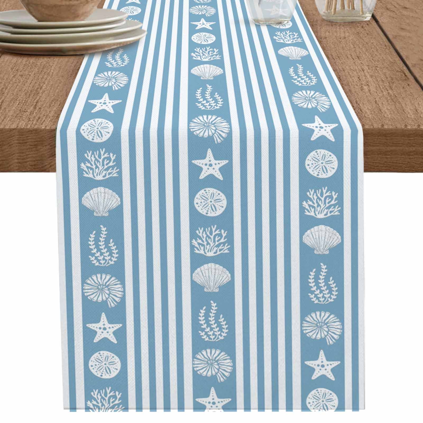 nqOlkjepod Blue Striped Coastal Table Runner 72 Inches Long Farmhouse ...