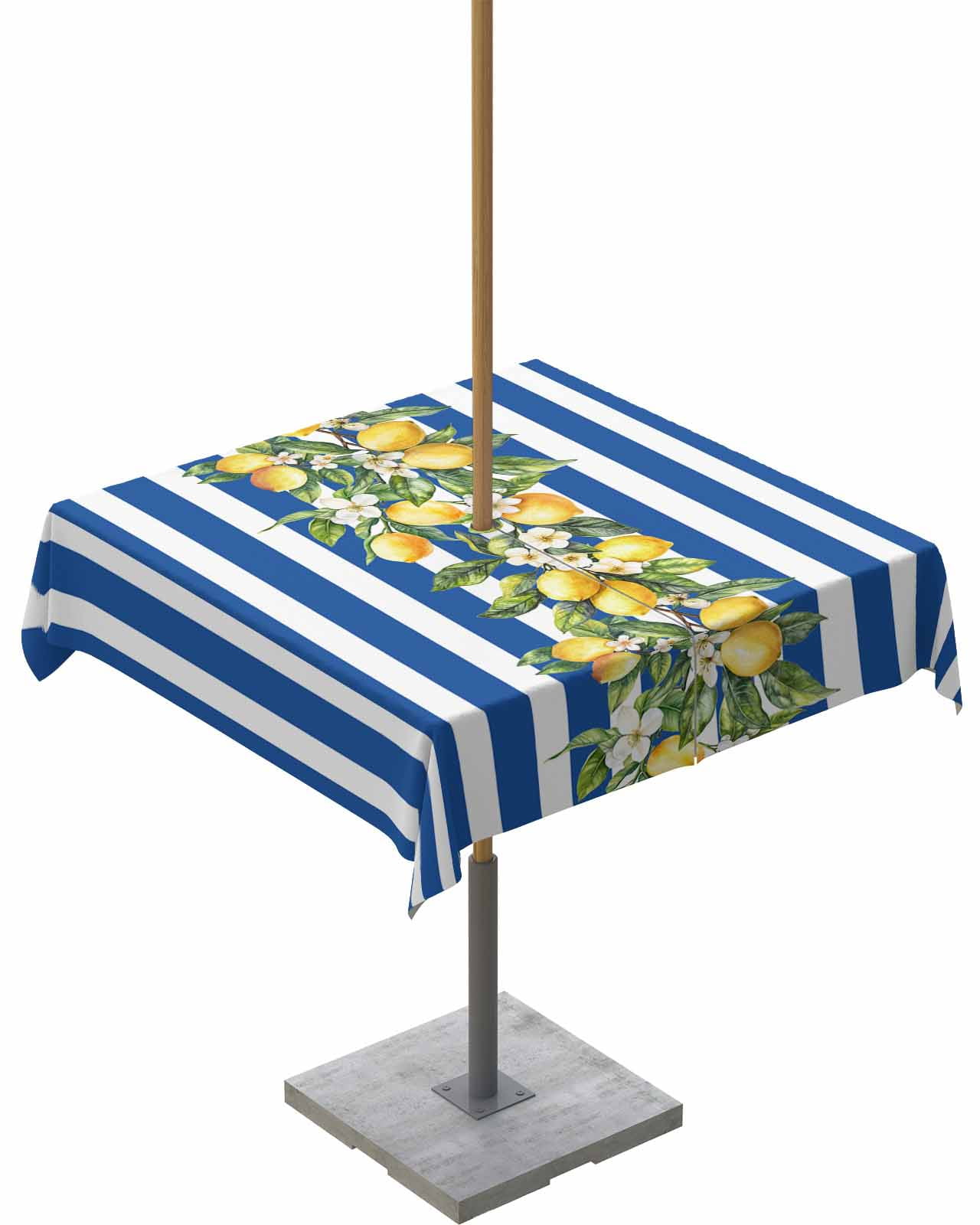 nqOlkjepod Blue Stripes Lemon Outdoor Tablecloth with Umbrella Hole ...
